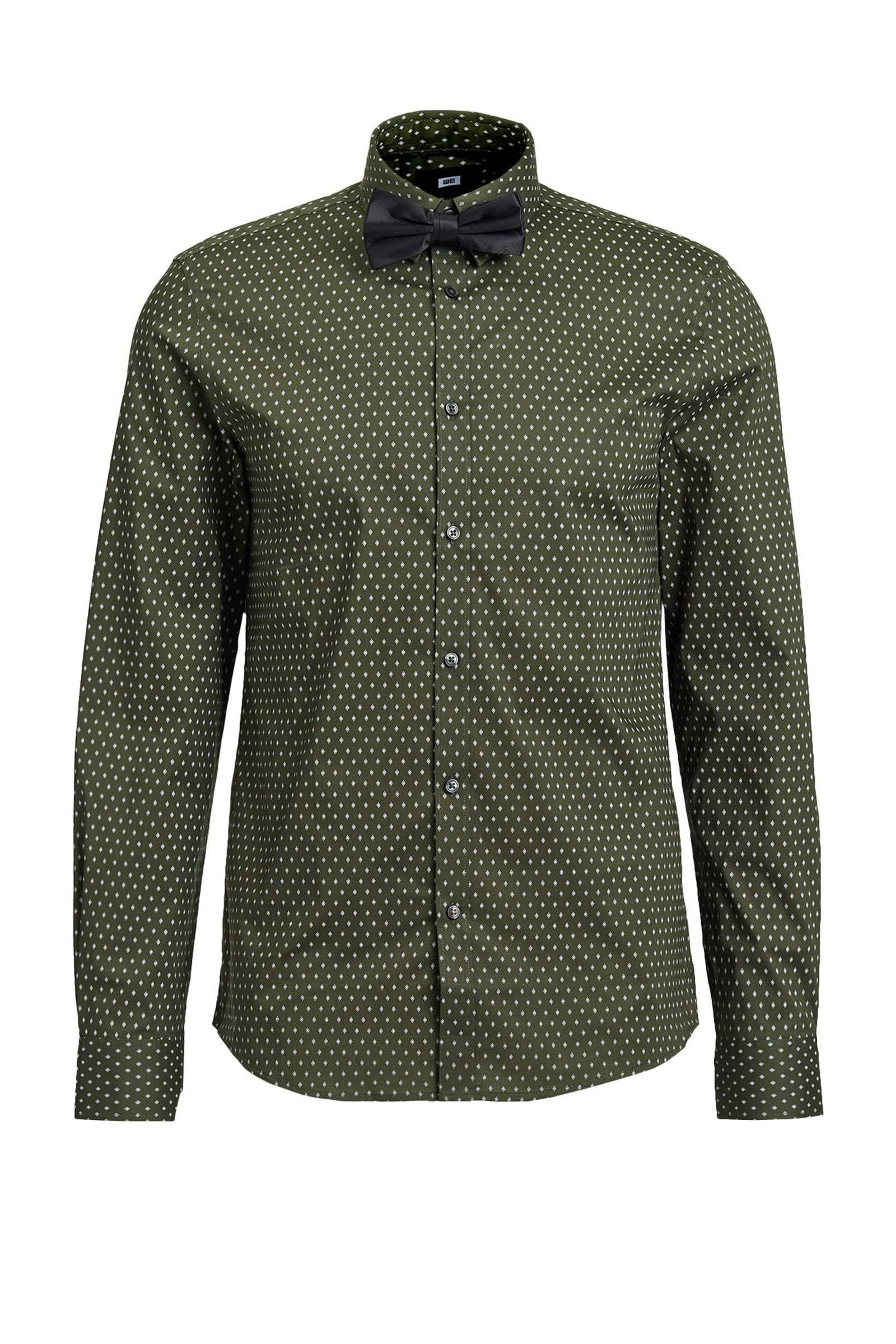 WE Fashion slim fit overhemd met all over print donkergroen | wehkamp