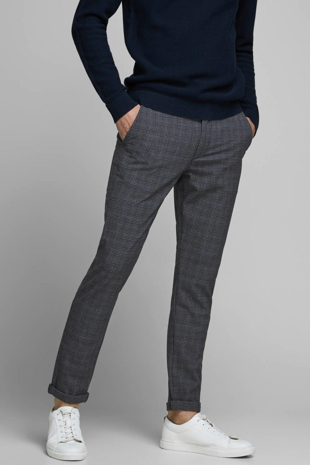 JACK & JONES JEANS INTELLIGENCE geruite slim fit pantalon JJIMARCO JJSTUART zwart | wehkamp