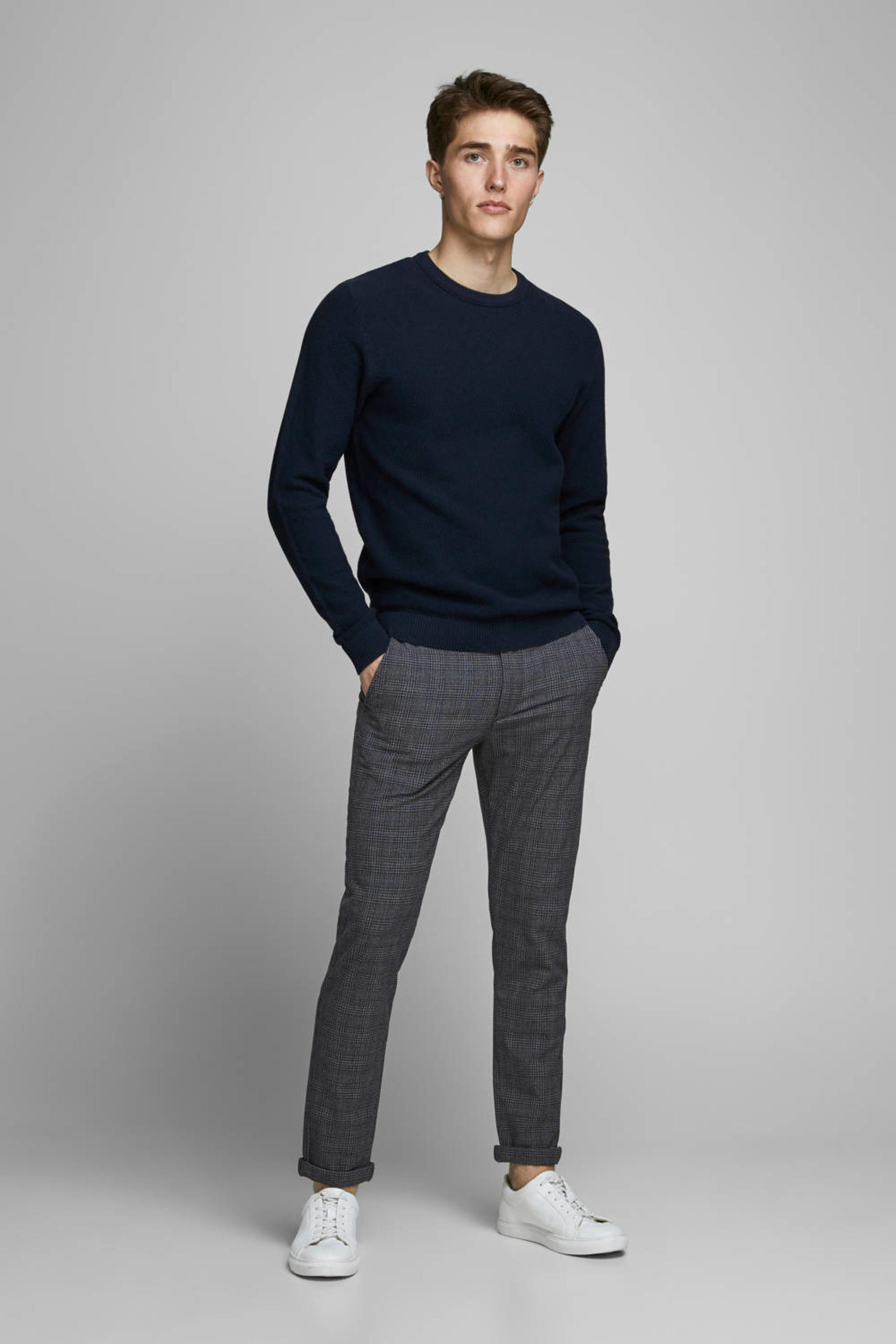 JACK & JONES JEANS INTELLIGENCE geruite slim fit pantalon JJIMARCO JJSTUART zwart | wehkamp