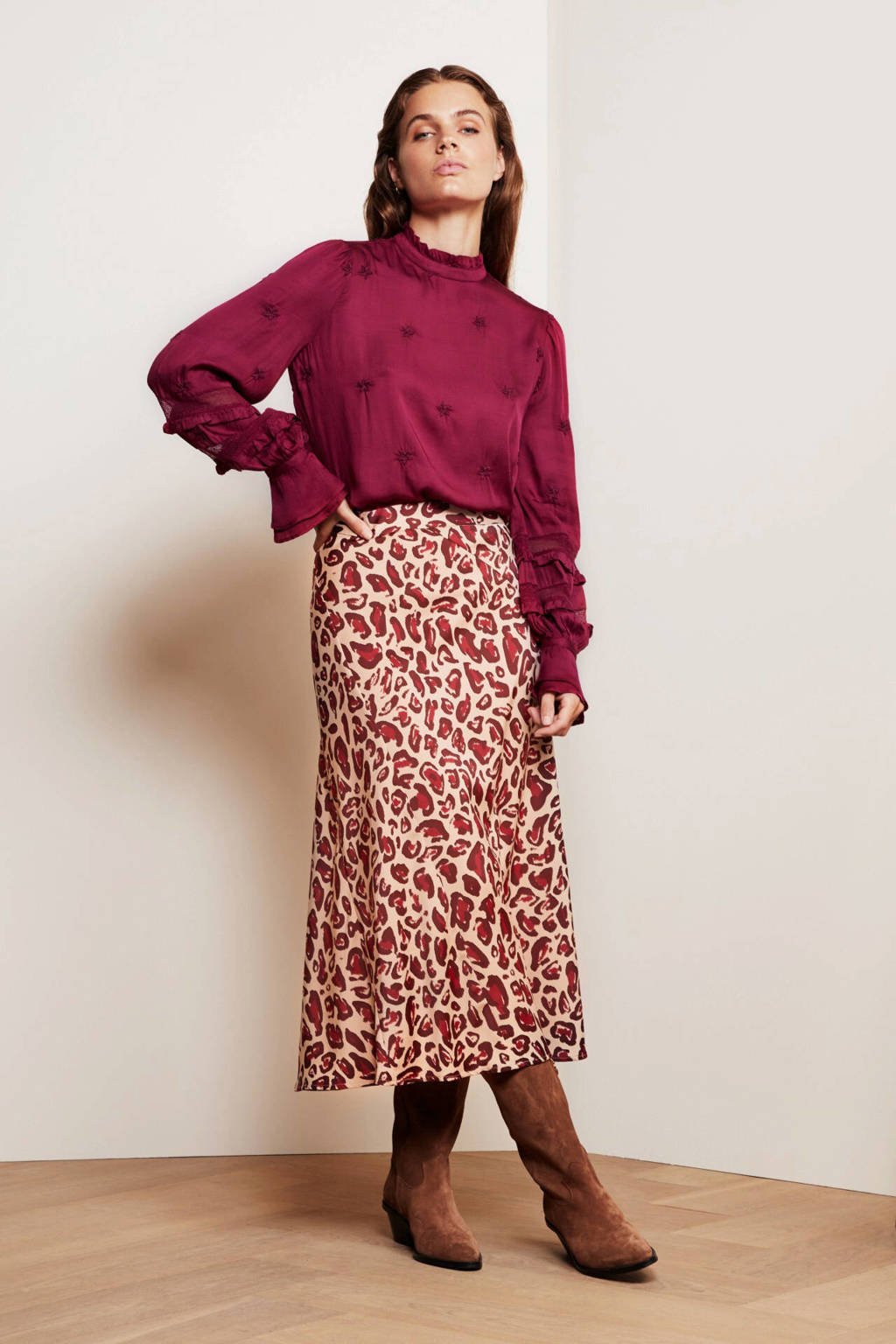 Fabienne Chapot rok Claire van gerecycled polyester beige/paars | wehkamp