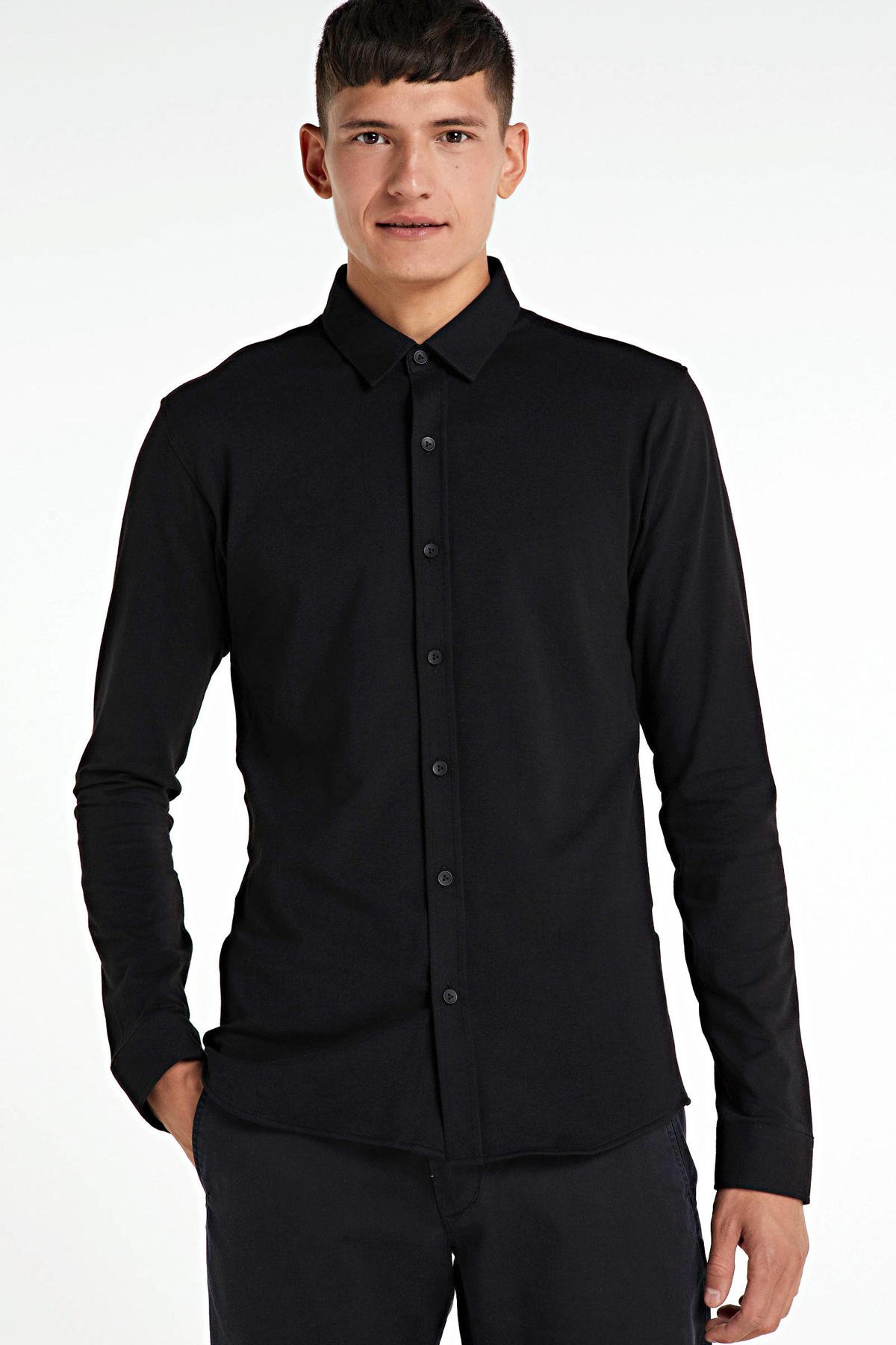 Pure Path jersey slim fit overhemd ESSENTIALS black | wehkamp