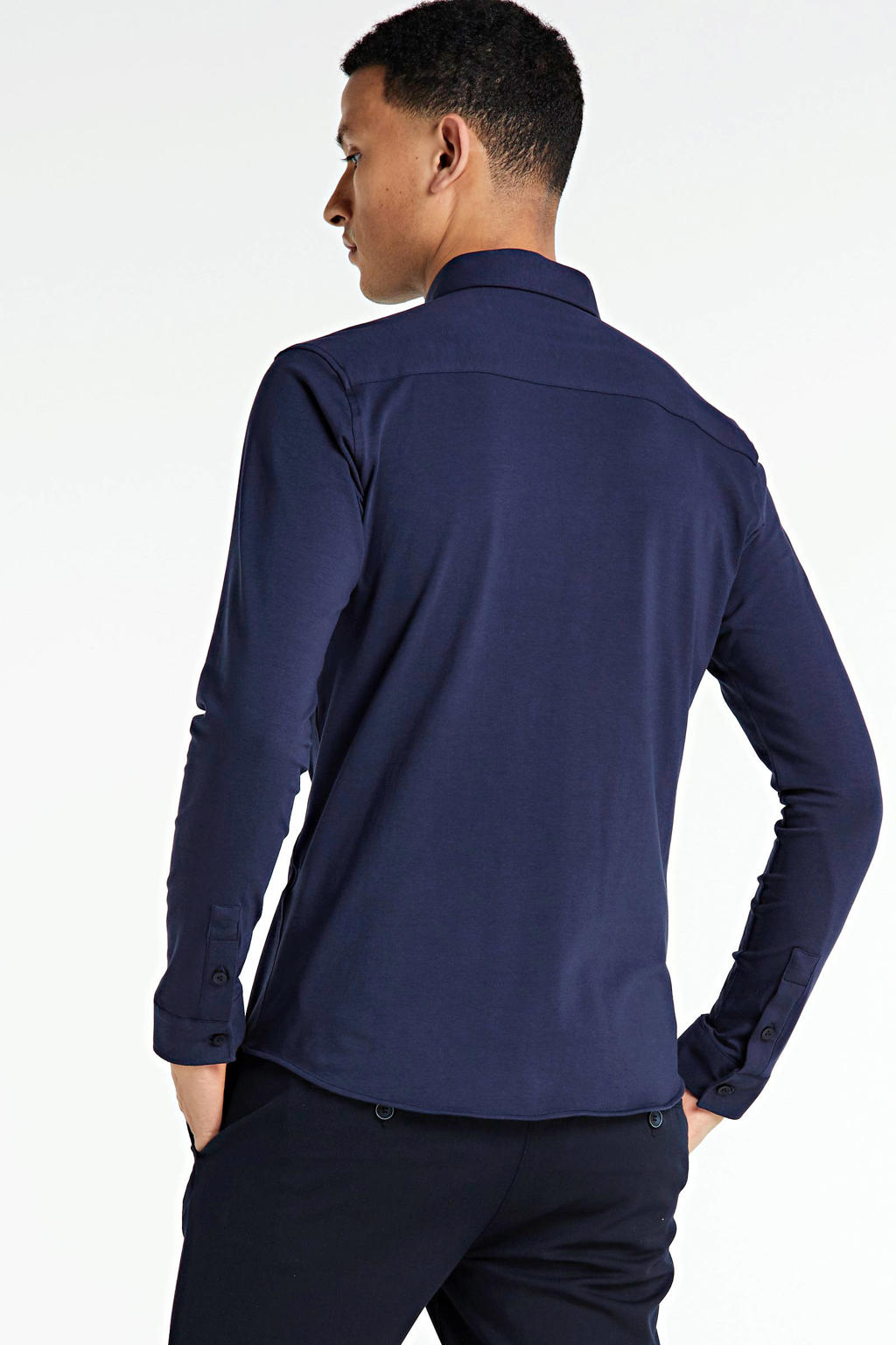 Pure Path jersey slim fit overhemd ESSENTIALS navy | wehkamp