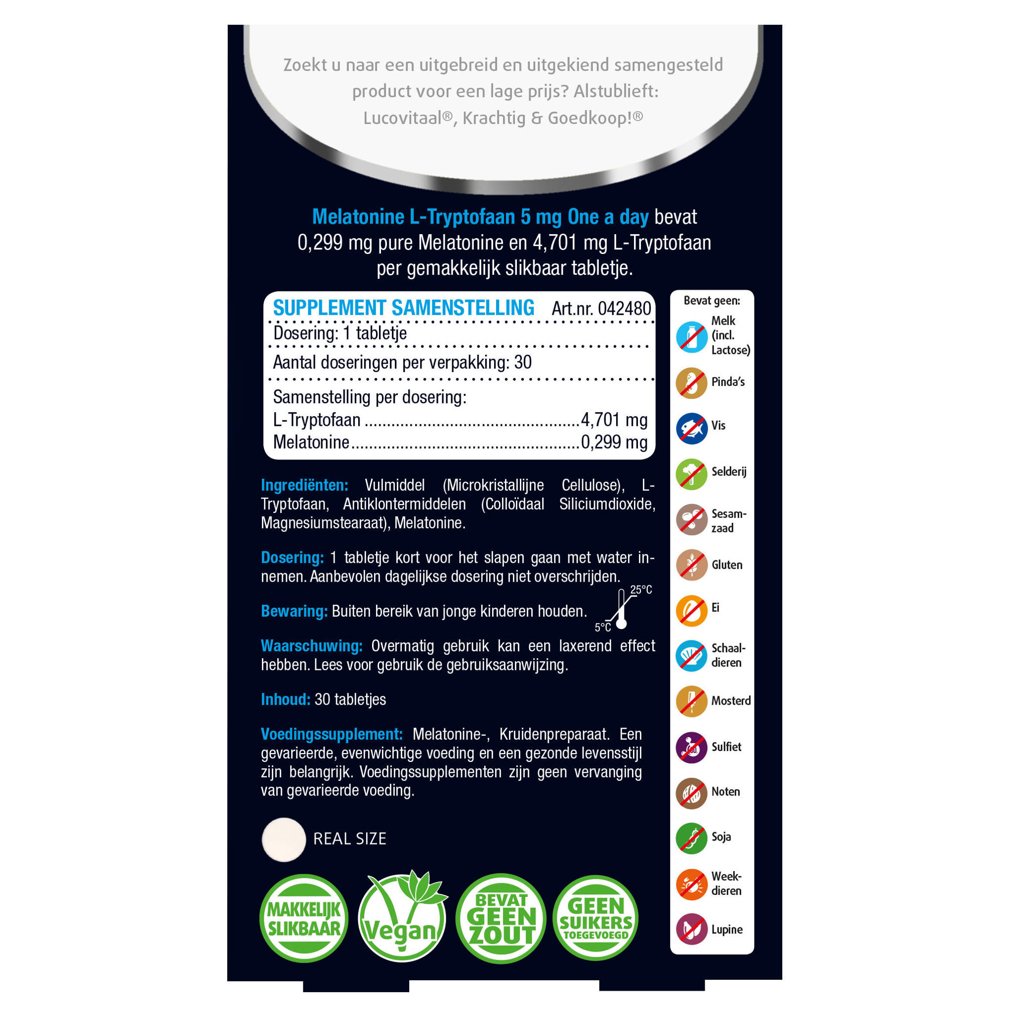 Lucovitaal Melatonine L-Tryptofaan 5mg - 30 tabletjes | wehkamp