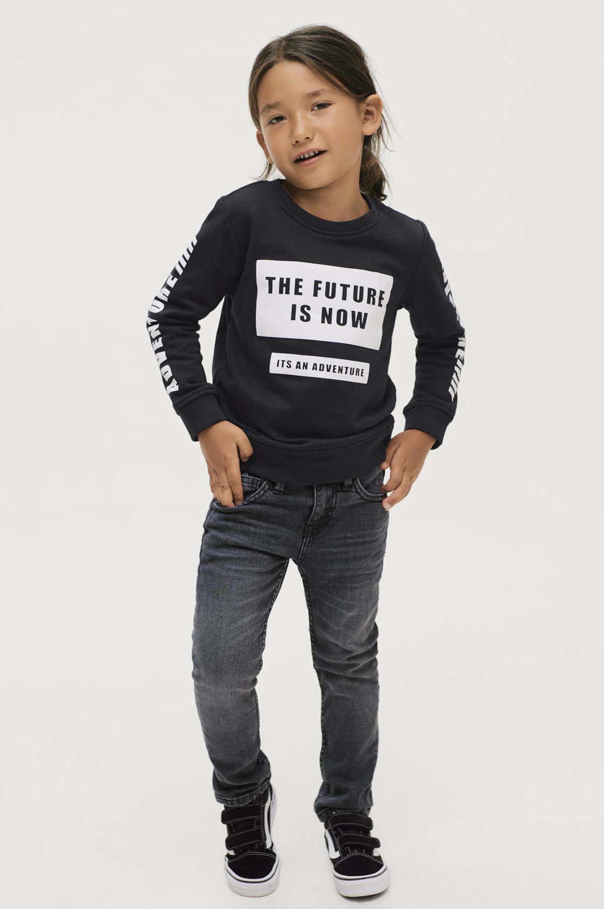 Ellos sweater Henry met tekst zwart/wit | wehkamp