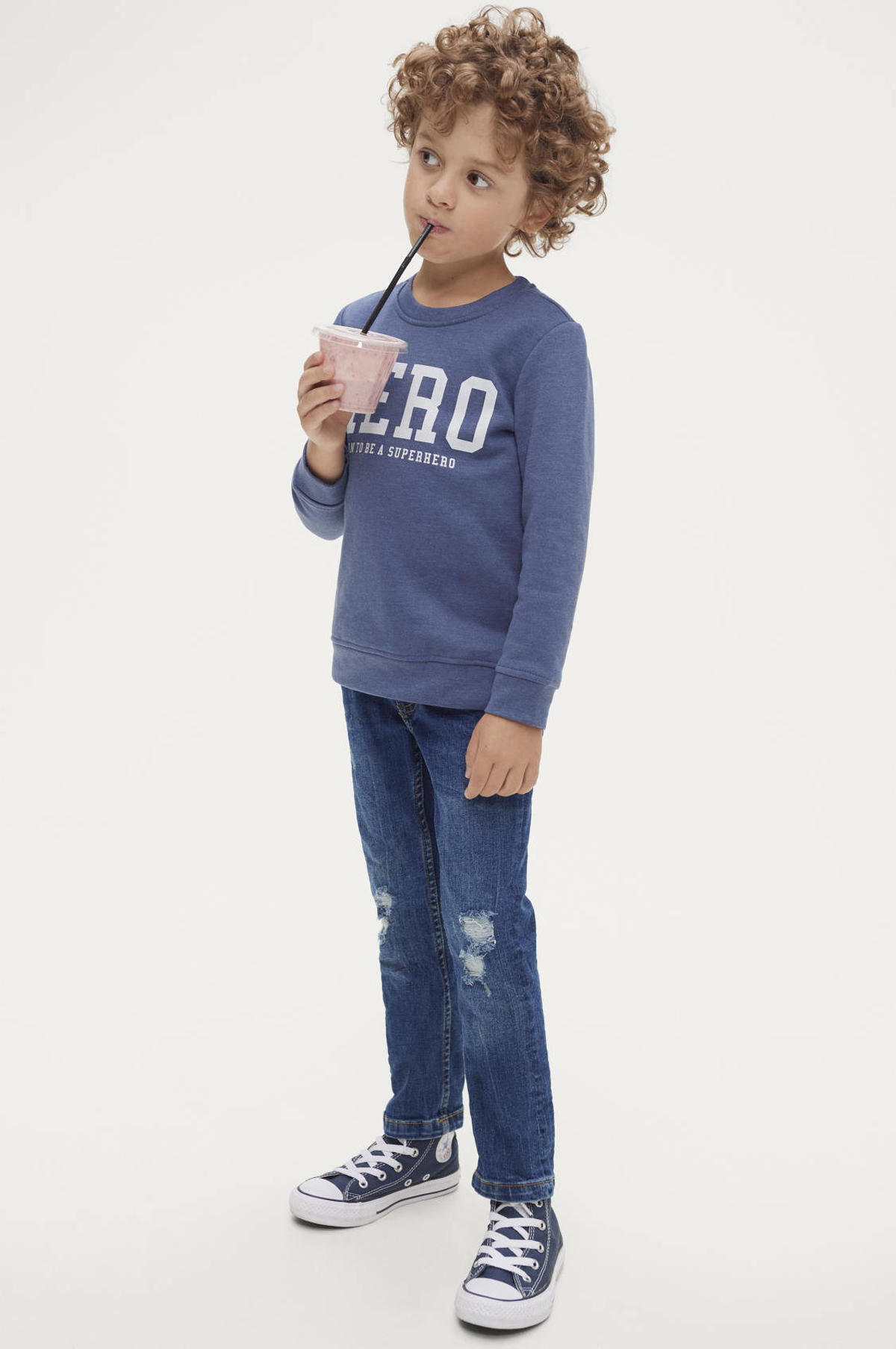 Ellos sweater Henry met tekst blauw | wehkamp