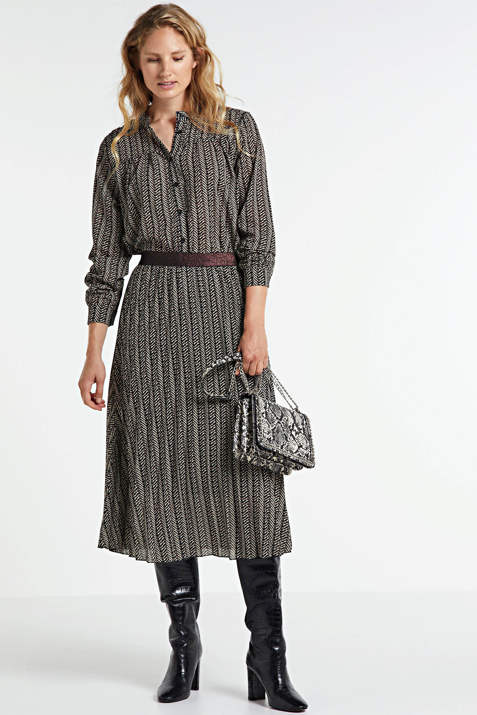 Geisha plissé rok met all over print zwart/zand | wehkamp