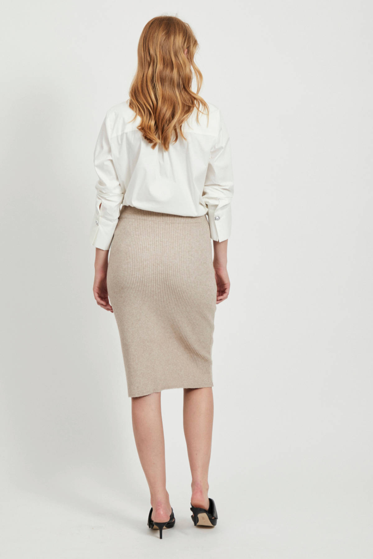 VILA gebreide rok Ril beige | wehkamp