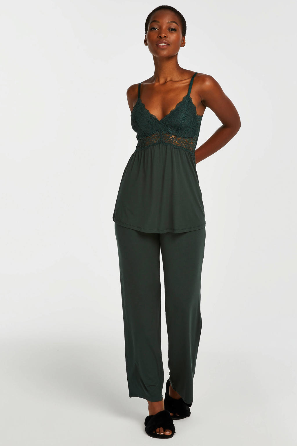 Hunkemöller pyjama Vera donkergroen | wehkamp