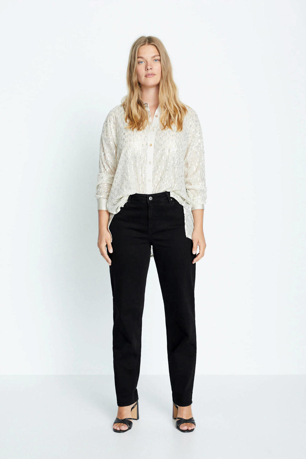 Mango Plus Size blouse met pailletten zilver | wehkamp