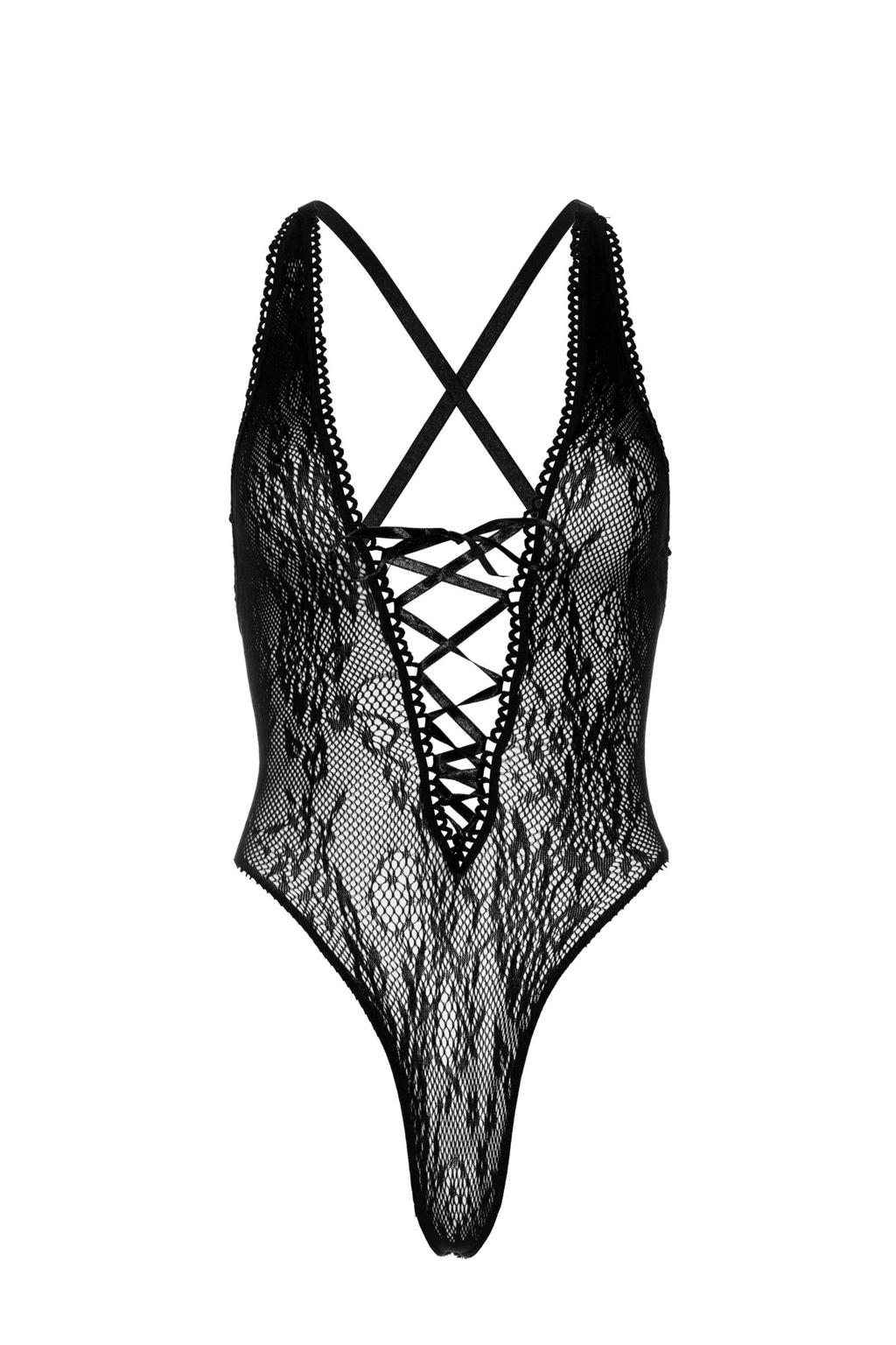 Leg Avenue fishnet stringbody met veterdetail zwart | wehkamp