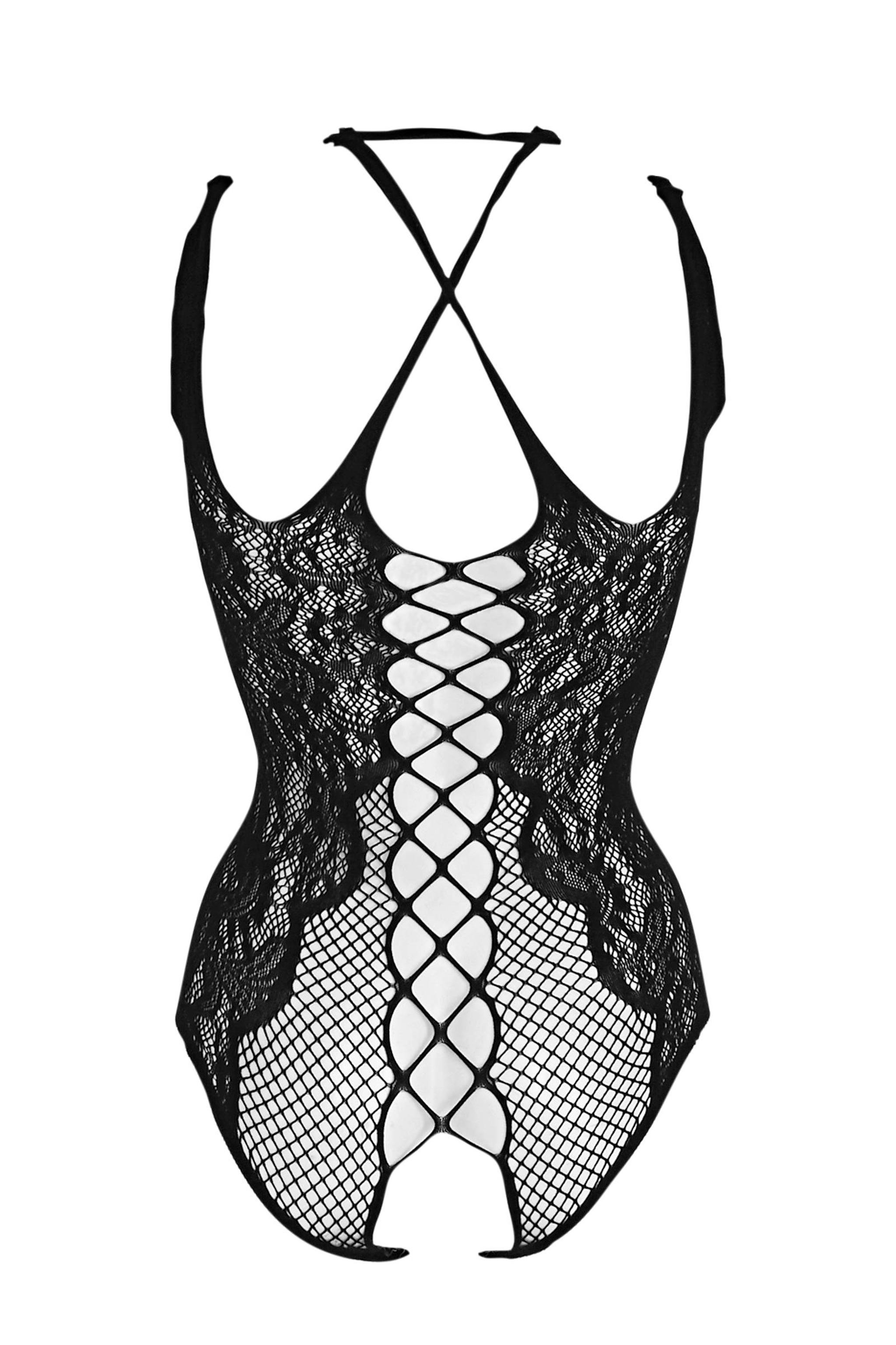 Leg Avenue fishnet body met kant en open kruis zwart | wehkamp