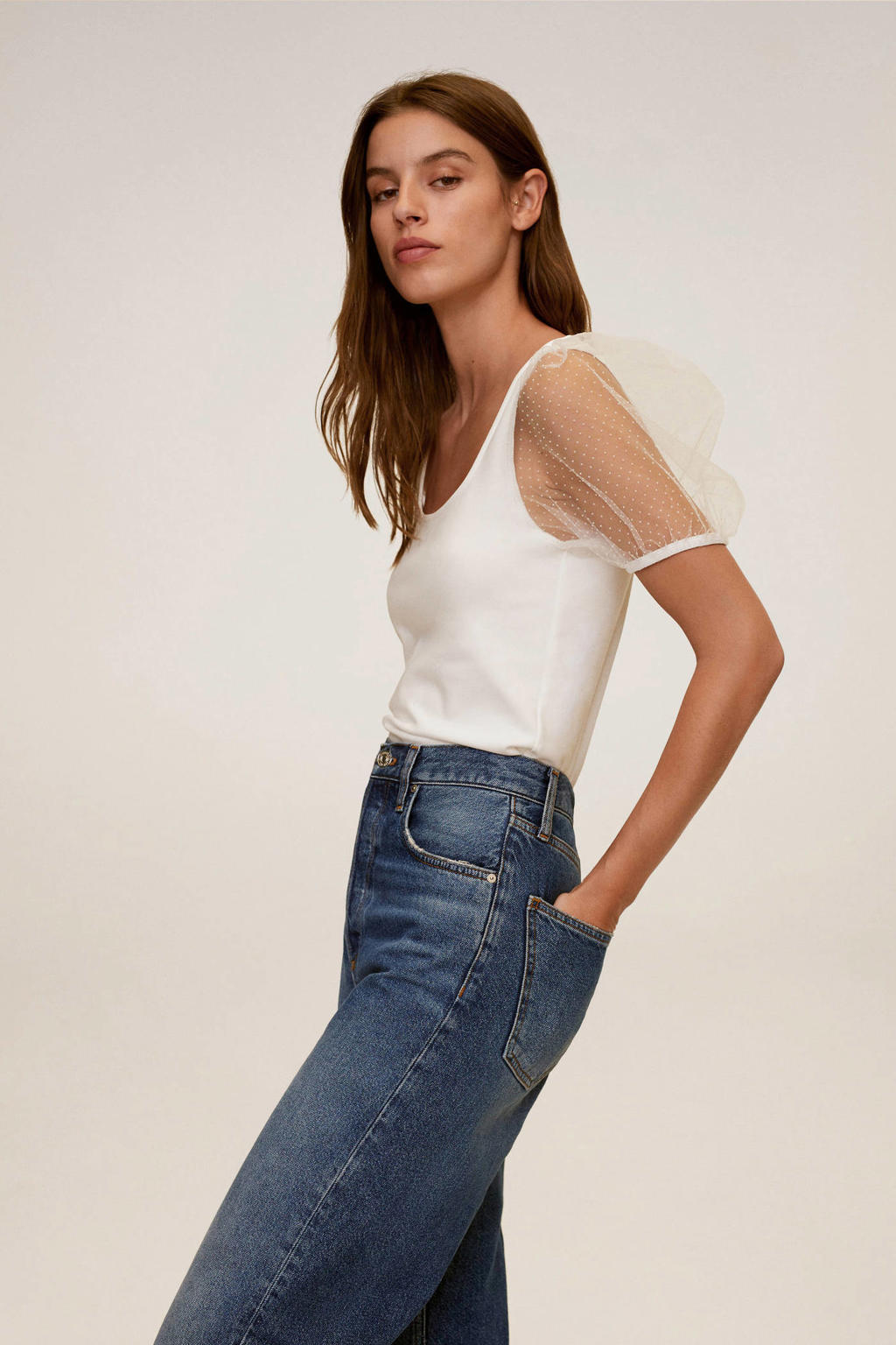 Mango semi-transparante top wit | wehkamp