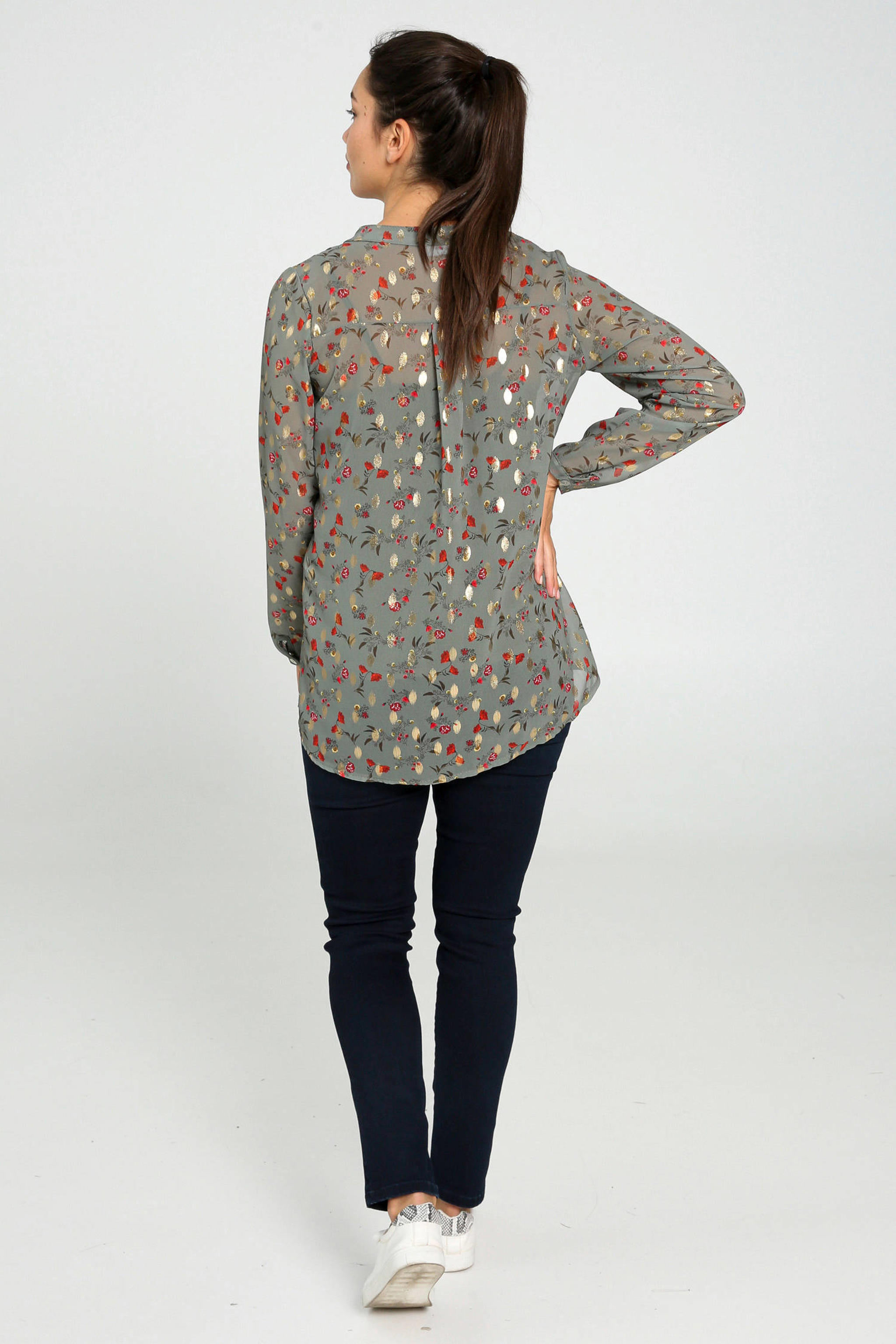 Cassis semi-transparante top met all over print en plooien lichtgroen ...