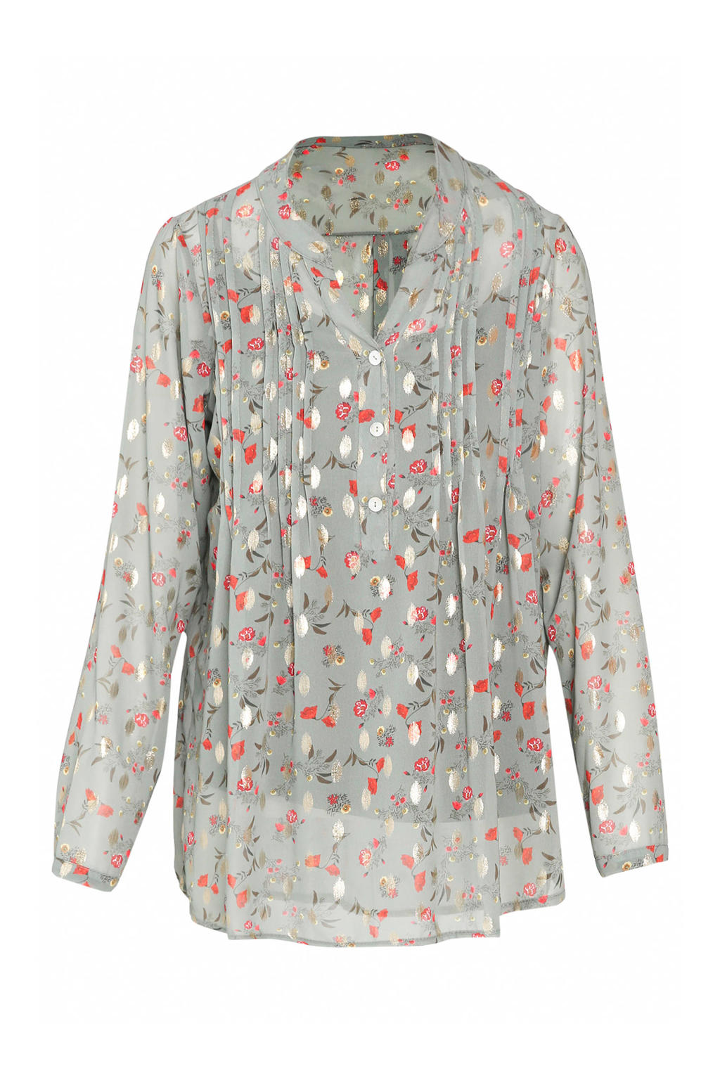 Cassis semi-transparante top met all over print en plooien lichtgroen ...