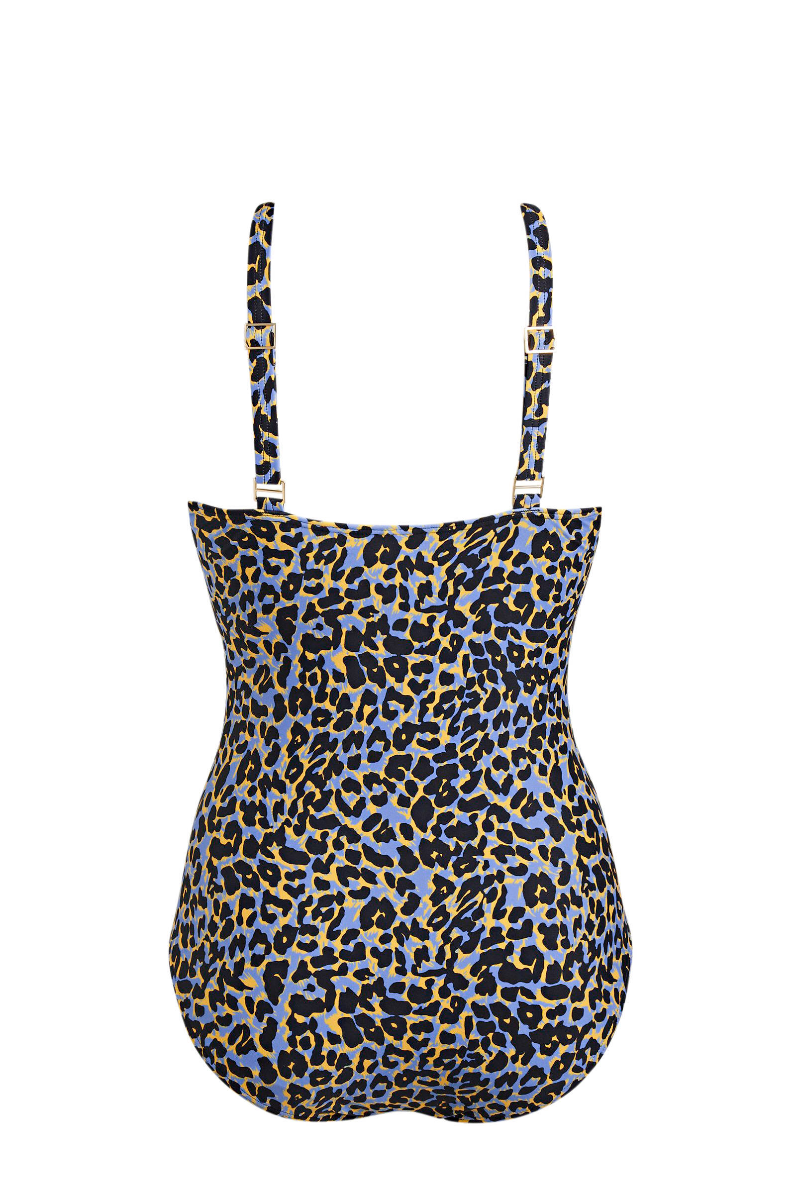 BEACHWAVE corrigerend badpak met knoop detail en panterprint blauw ...