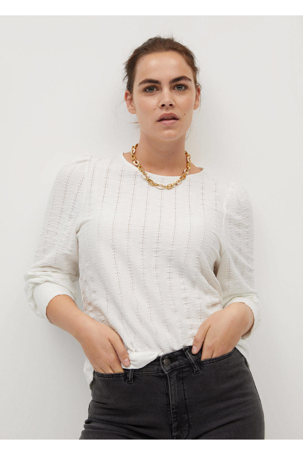 Mango Plus Size longsleeve gebroken wit | wehkamp