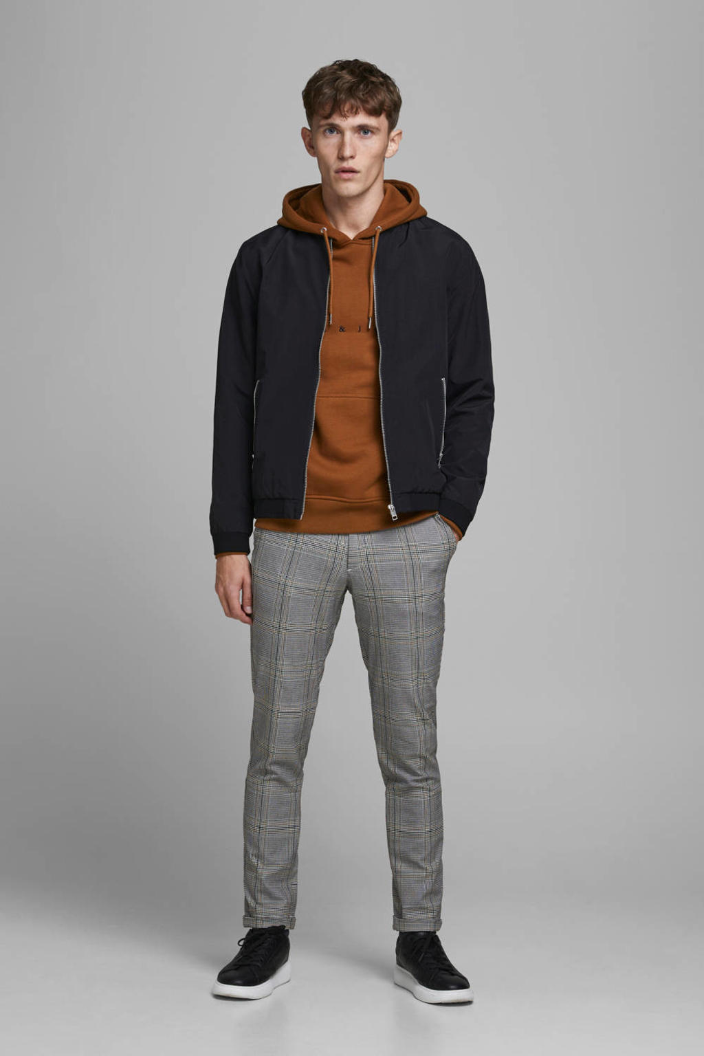 JACK & JONES JEANS INTELLIGENCE geruite slim fit pantalon JJIMARCO JJSTUART zwart/wit | wehkamp
