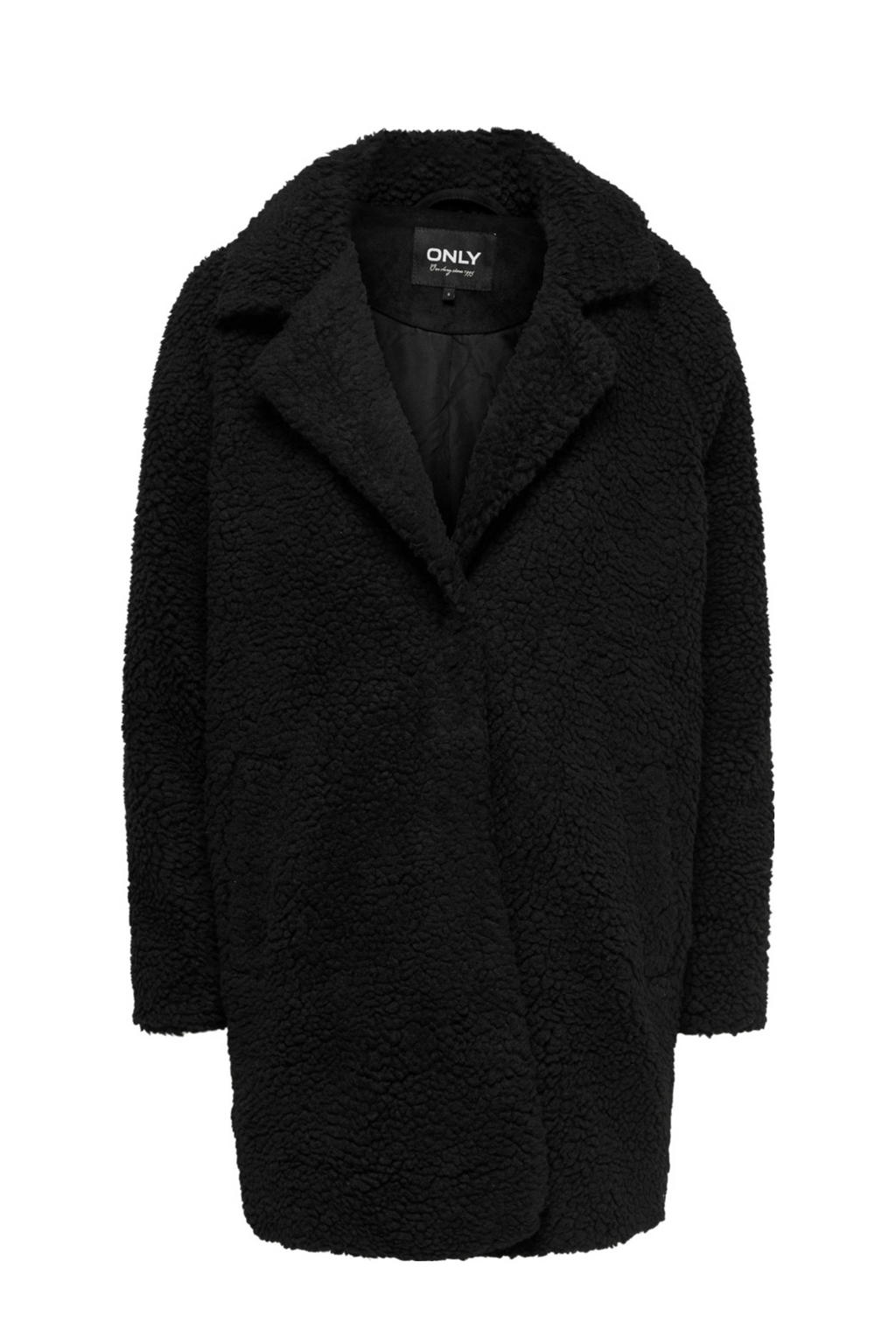 ONLY teddy coat ONLAURELIA zwart | wehkamp