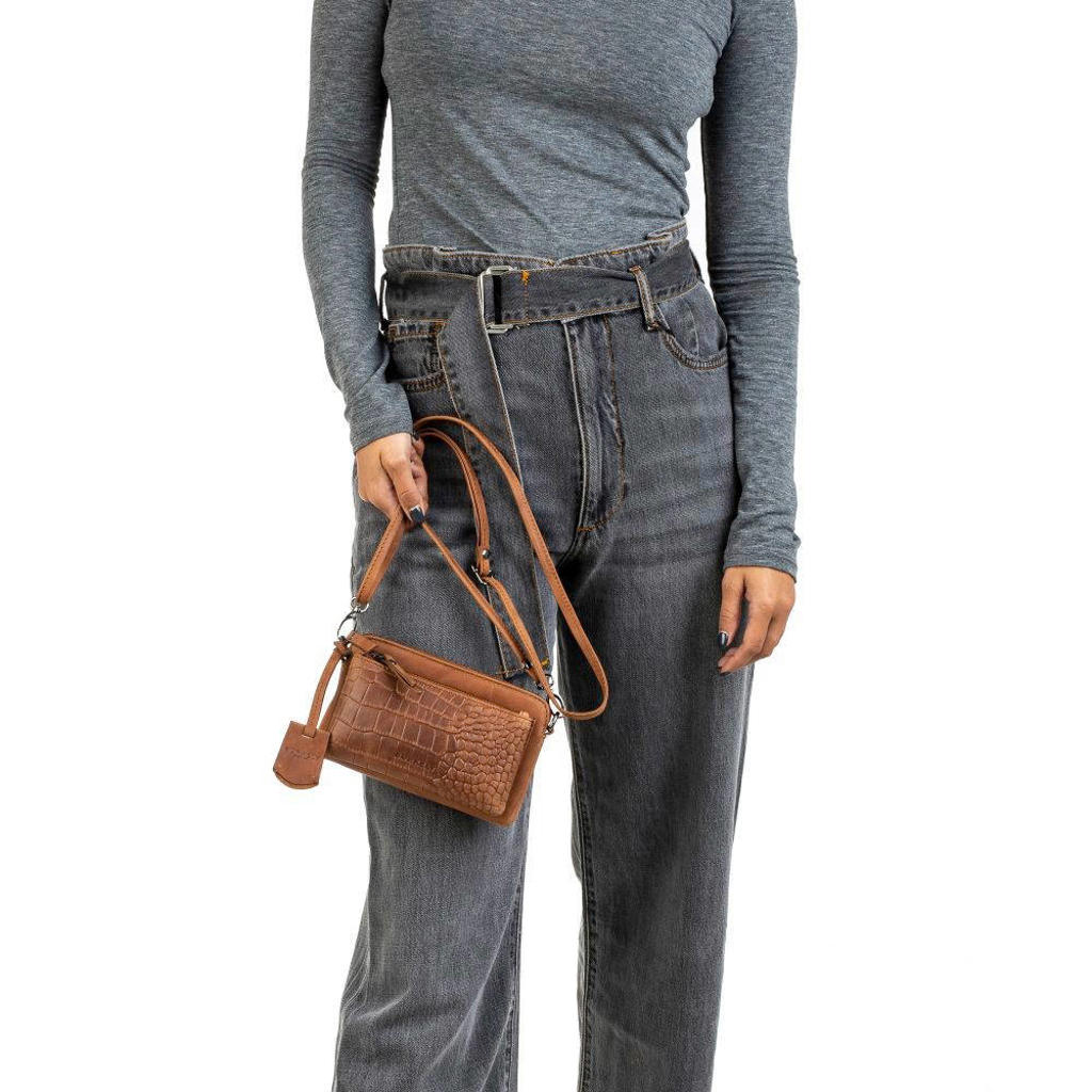 BURKELY leren crossbody tas Croco Cody cognac | wehkamp