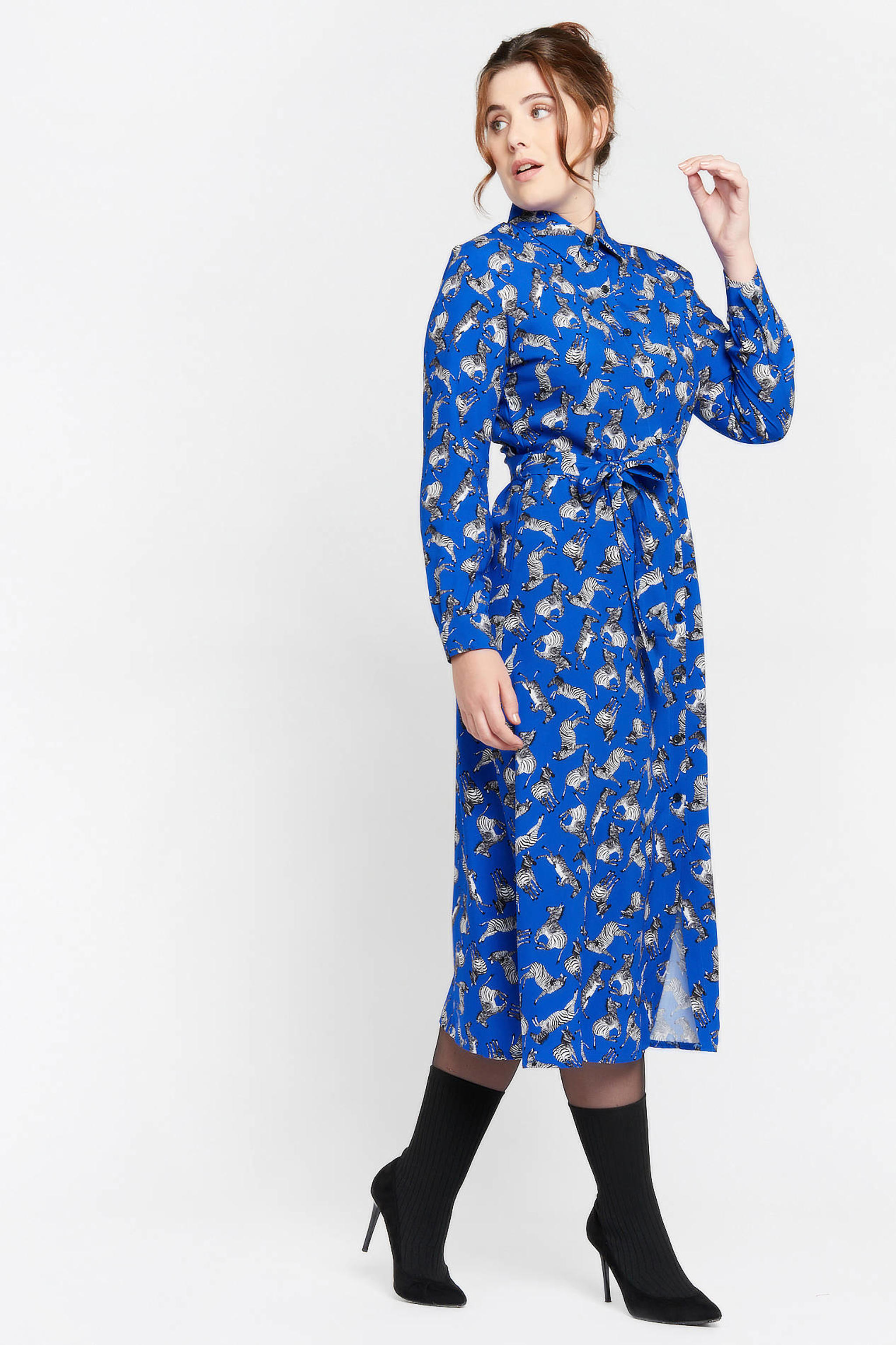 LOLALIZA blousejurk met dierenprint electric blue | wehkamp