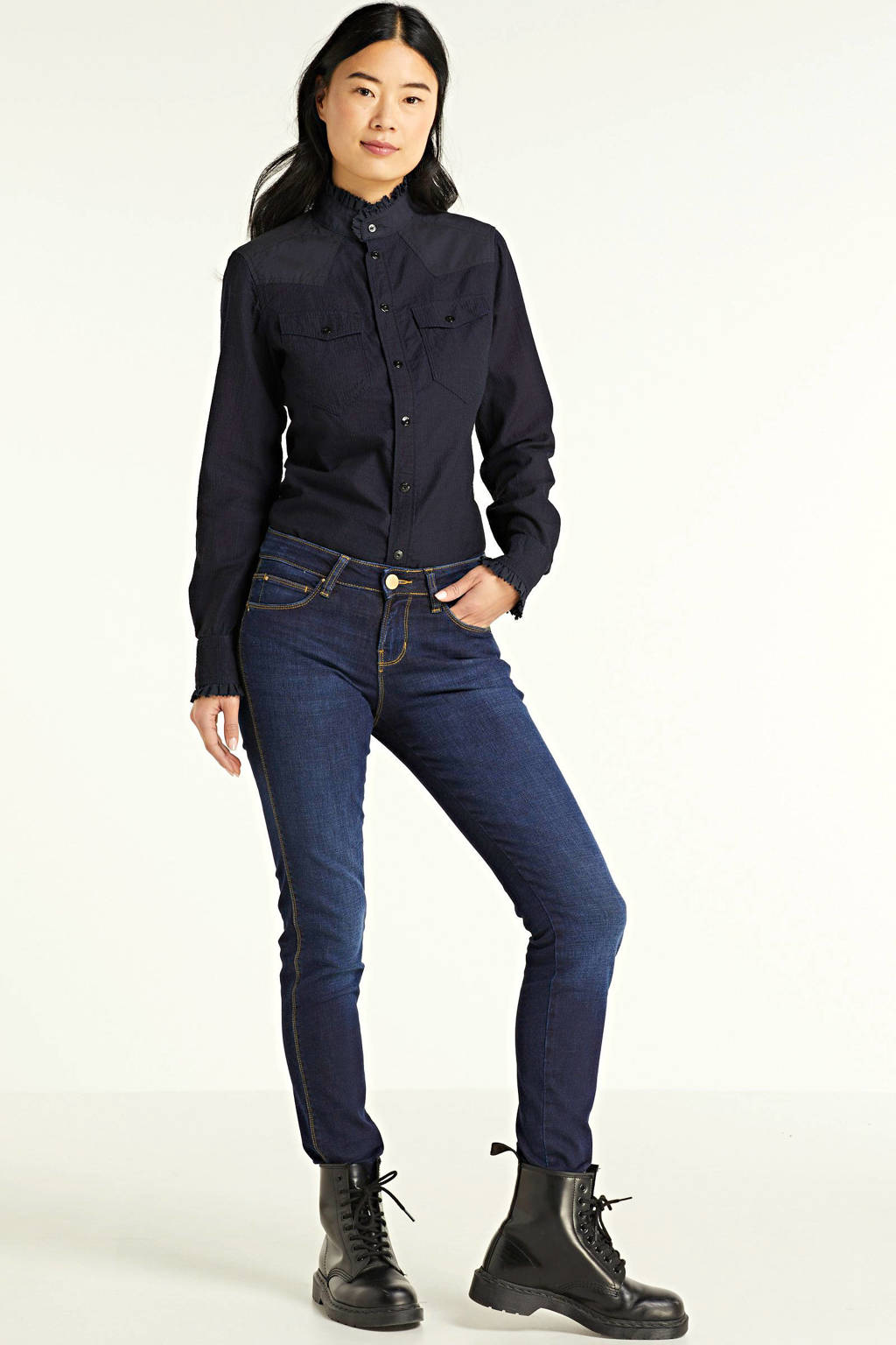 Yellow Blue Denim mid waist super skinny jeans Yuliya dark | wehkamp