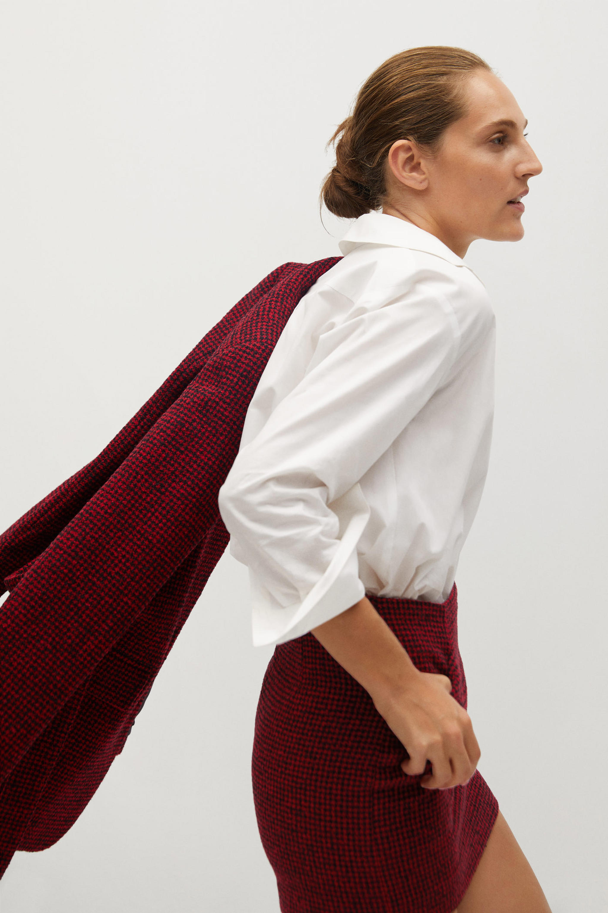 Mango wollen rok met pied-de-poule rood/ zwart | wehkamp