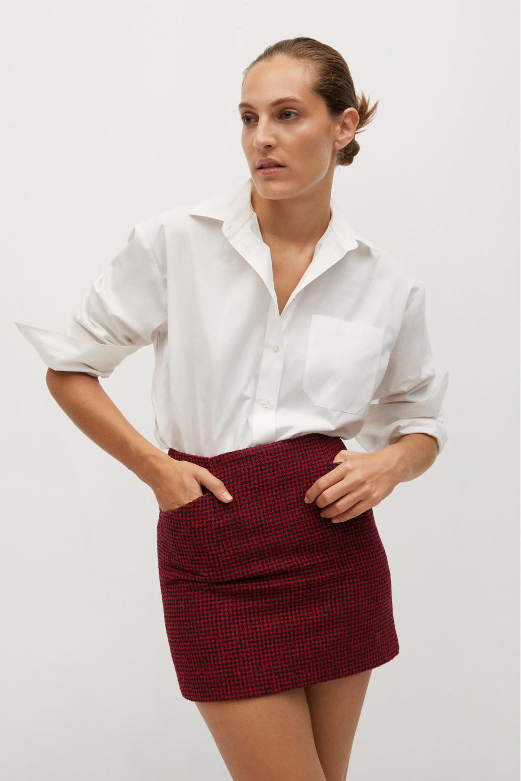 Mango wollen rok met pied-de-poule rood/ zwart | wehkamp