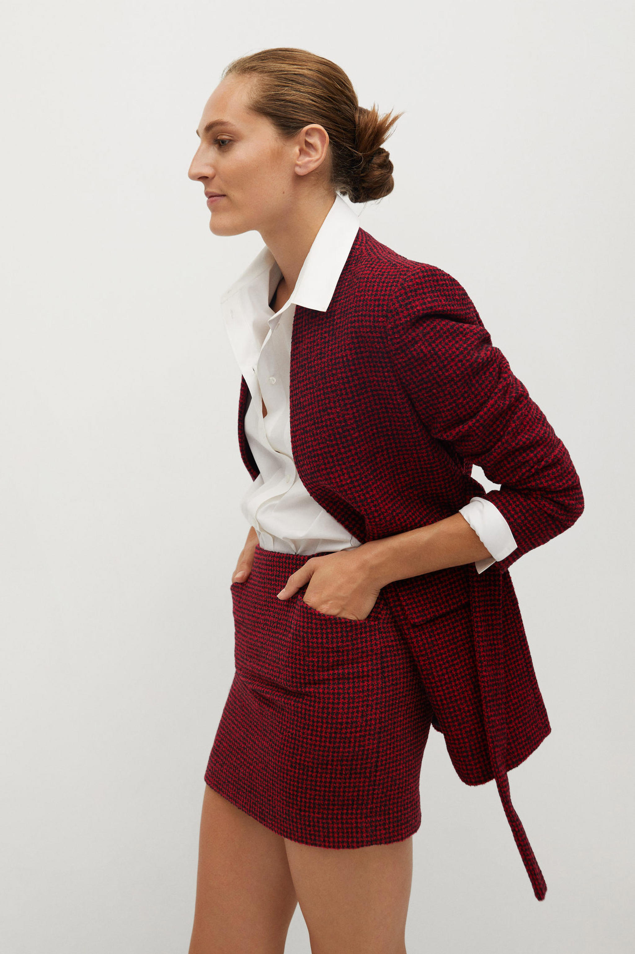 Mango wollen rok met pied-de-poule rood/ zwart | wehkamp