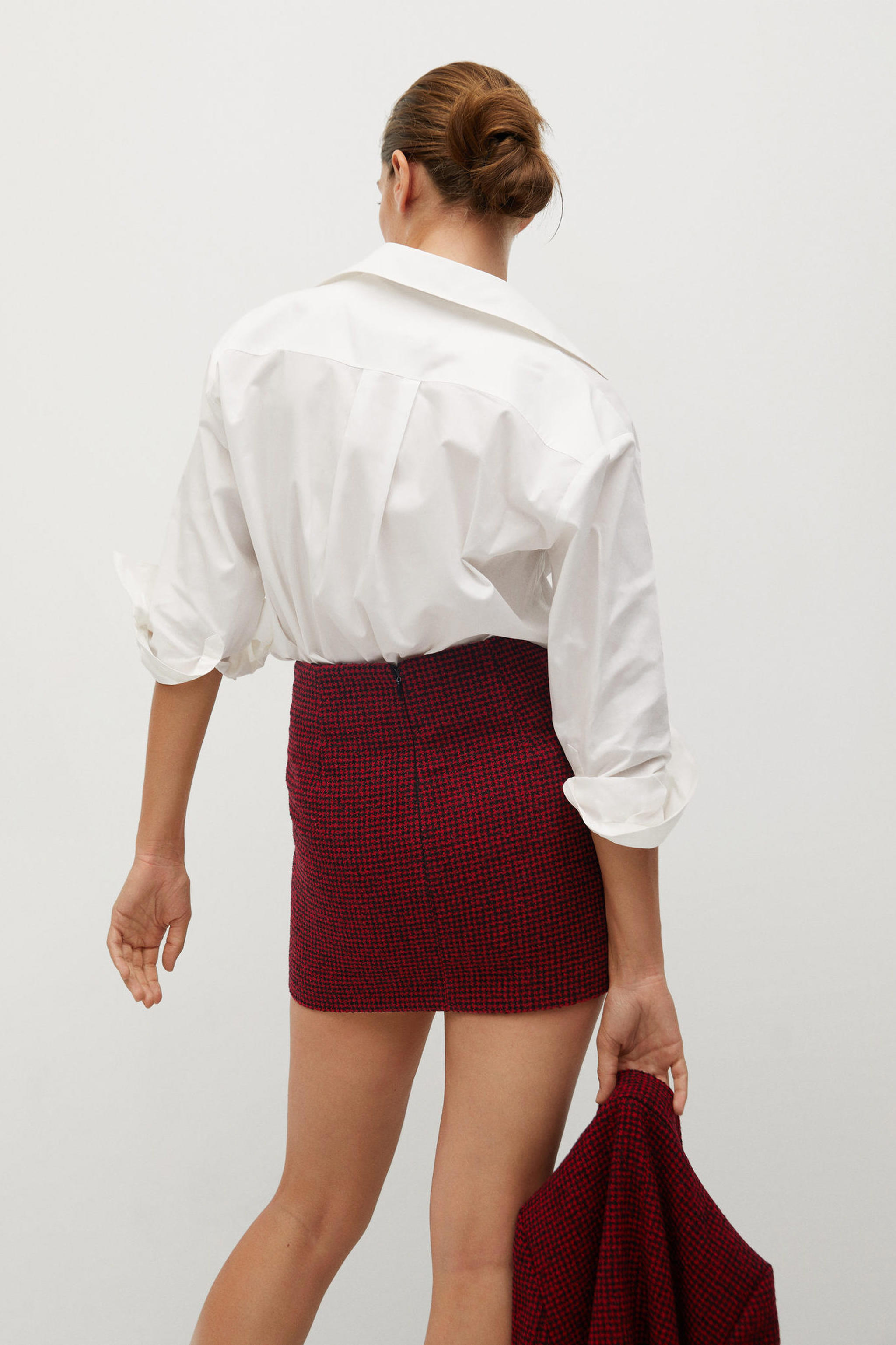 Mango wollen rok met pied-de-poule rood/ zwart | wehkamp