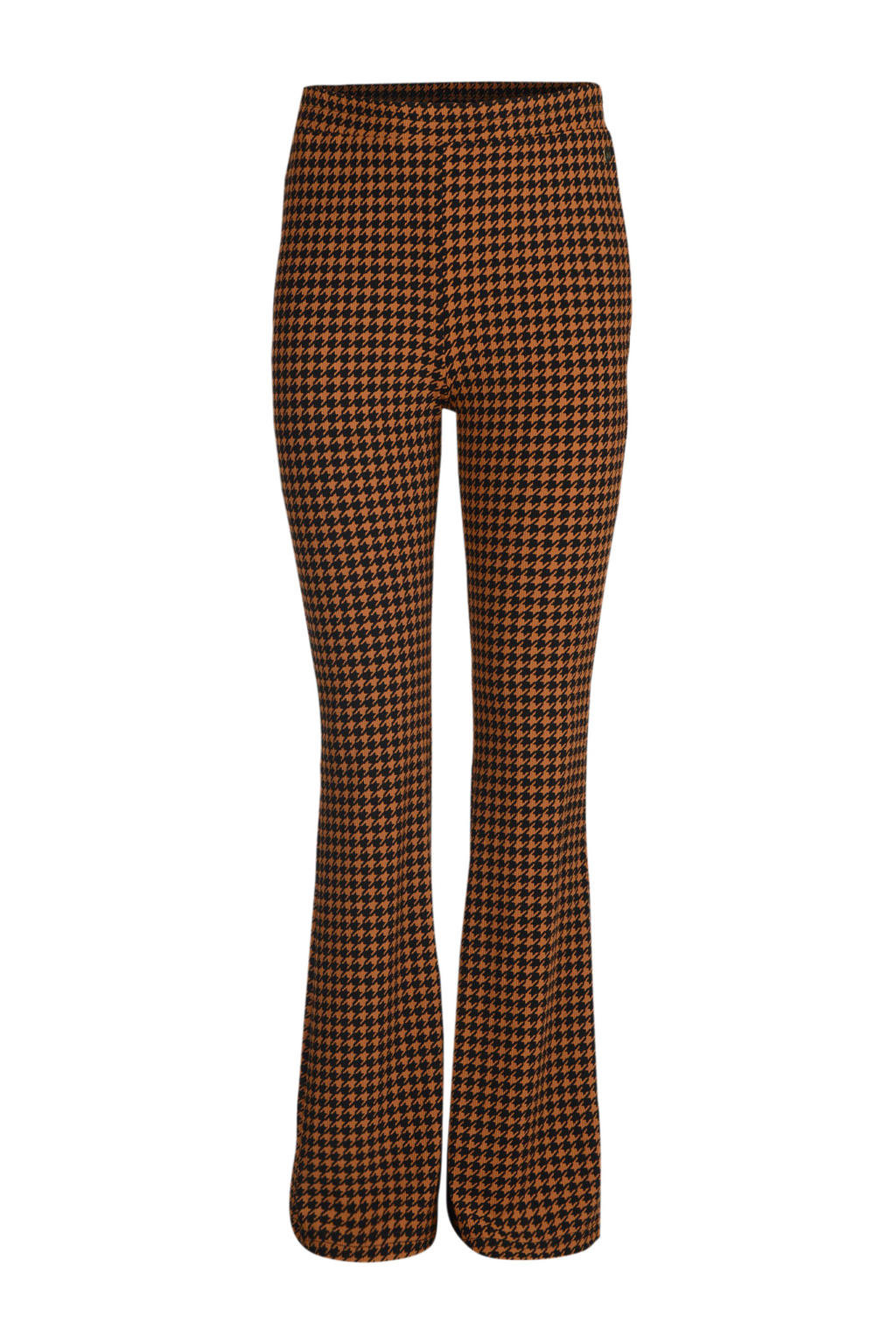 Shoeby flared broek Poule met pied-de-poule bruin/zwart | wehkamp
