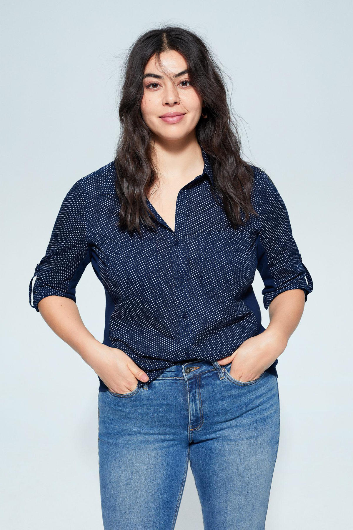 Mango Plus Size blouse met all over print marine | wehkamp