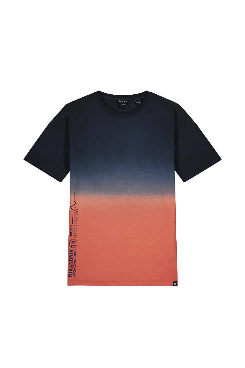 NIK&NIK dip-dye T-shirt August oranjerood/blauw | wehkamp