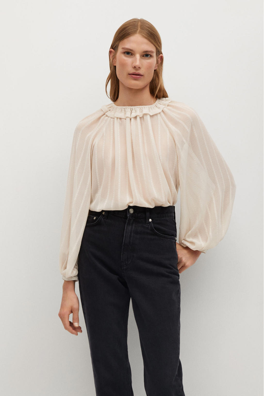 Mango top met ruches lichtbeige | wehkamp