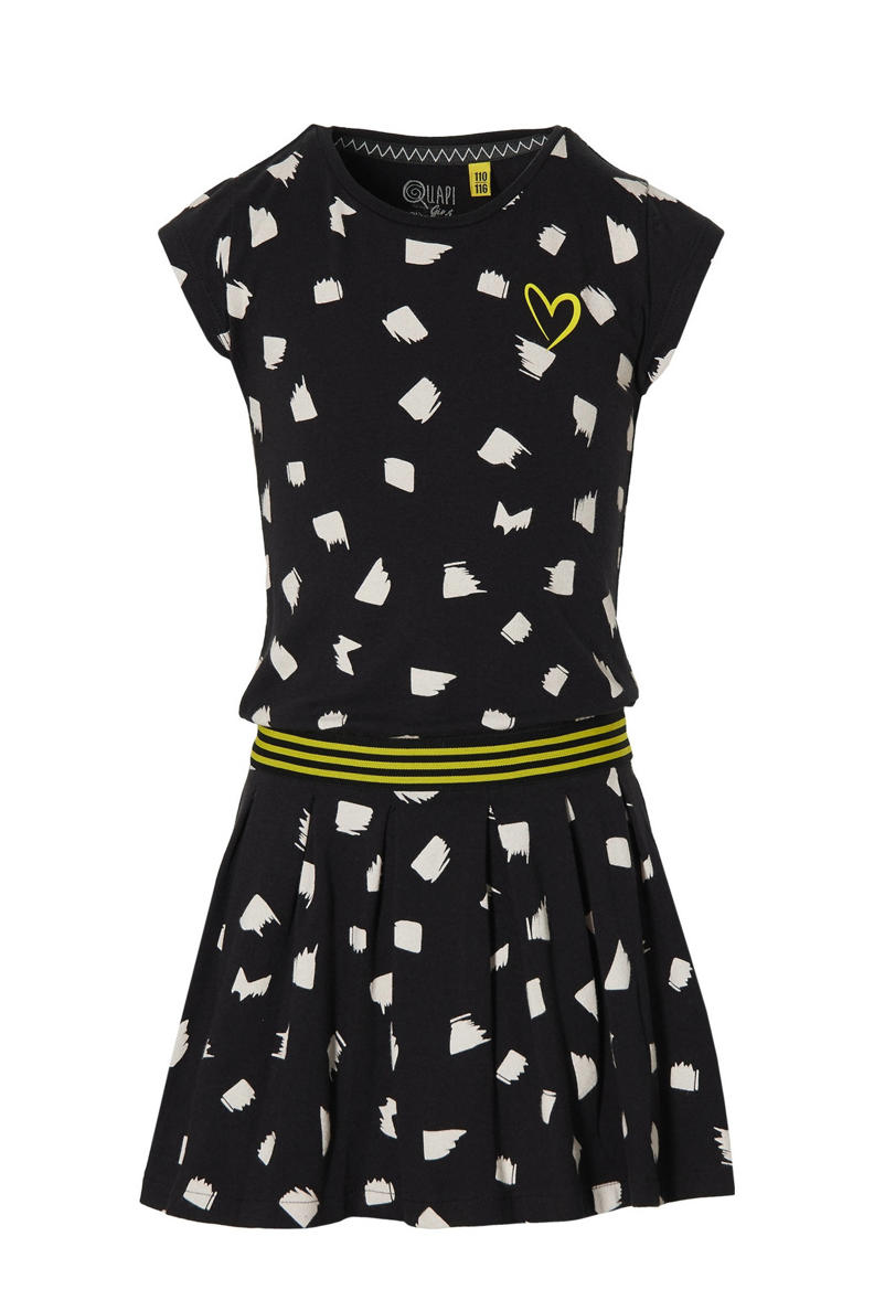 Quapi Girls jurk Fabia met all over print en plooien zwart/wit | wehkamp