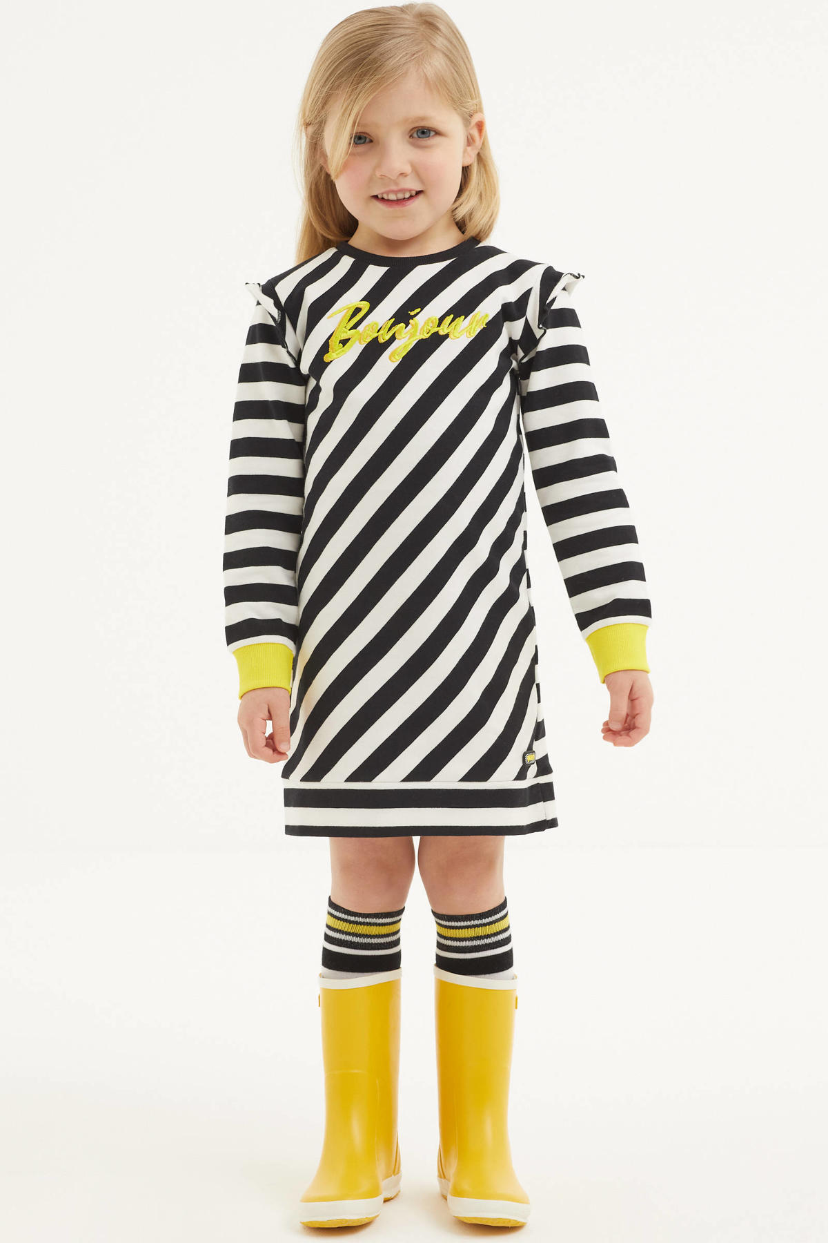 Quapi Girls gestreepte jurk Faja zwart/wit | wehkamp