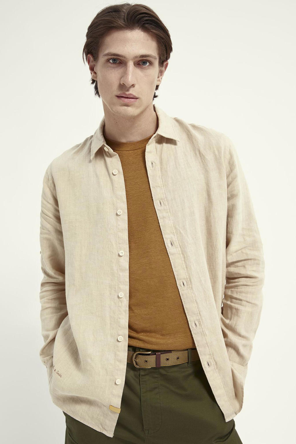 Scotch & Soda regular fit overhemd beige | wehkamp