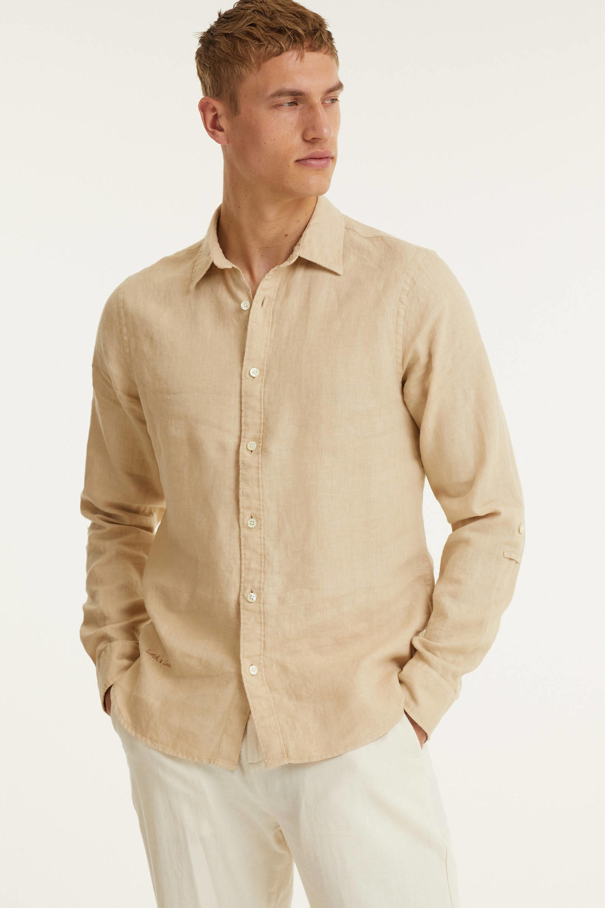 Scotch & Soda regular fit overhemd beige | wehkamp