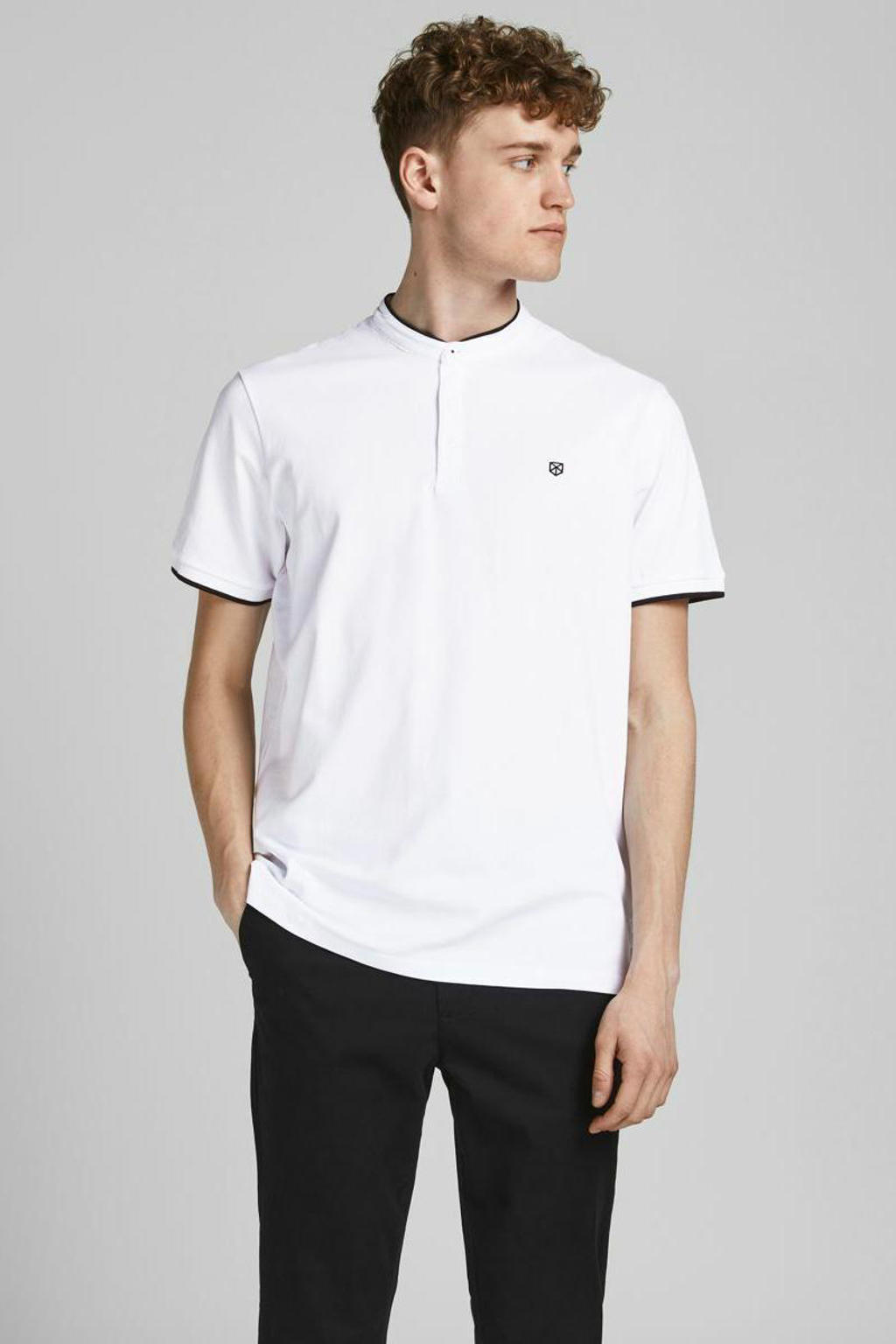 JACK & JONES PREMIUM regular fit polo Blastretch met contrastbies wit ...