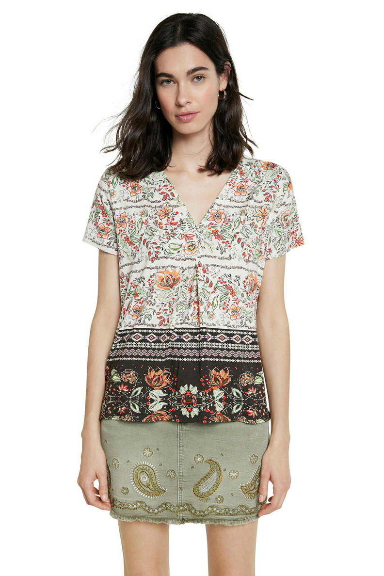 Desigual top met all over print ecru/zwart/groen | wehkamp
