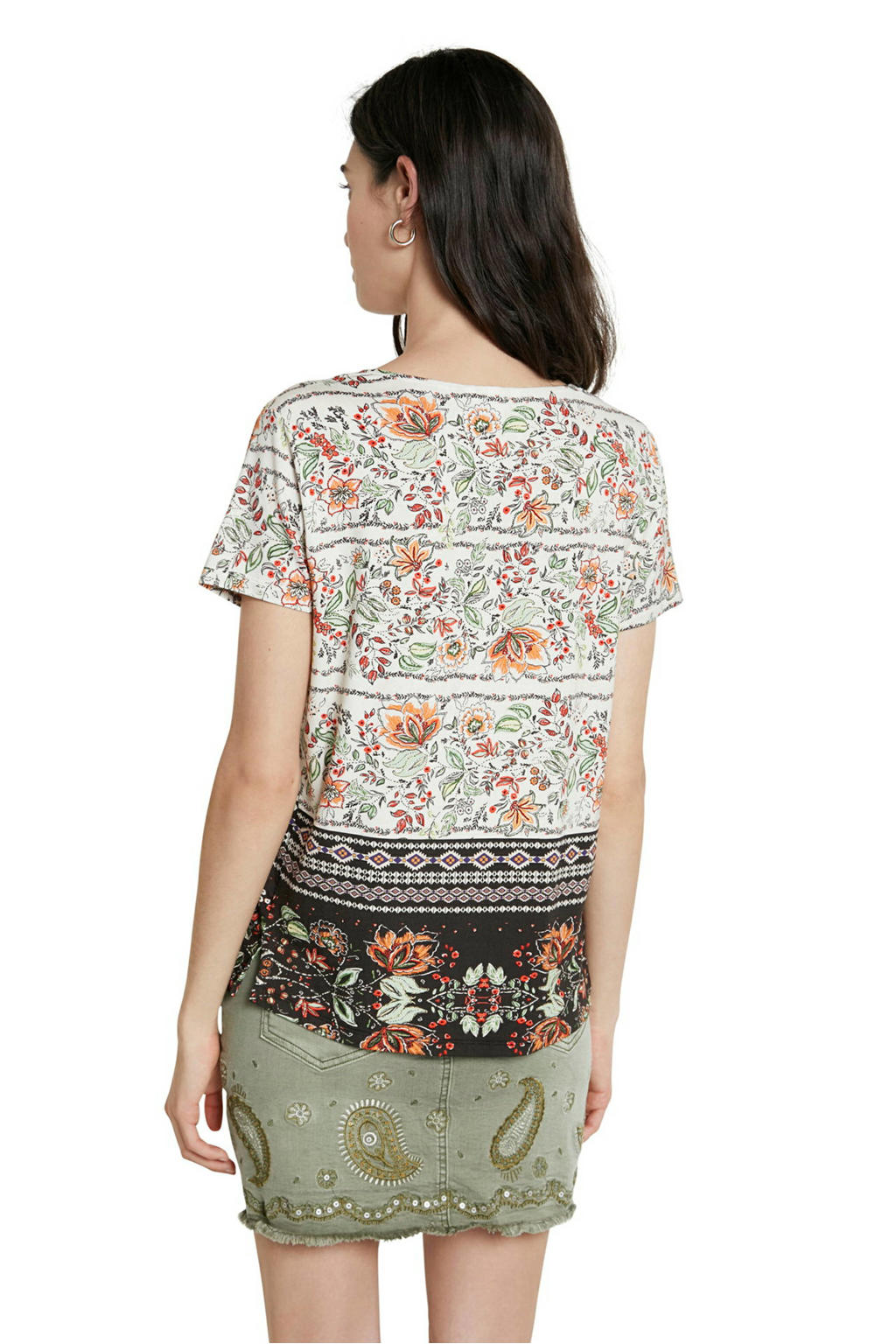 Desigual top met all over print ecru/zwart/groen | wehkamp