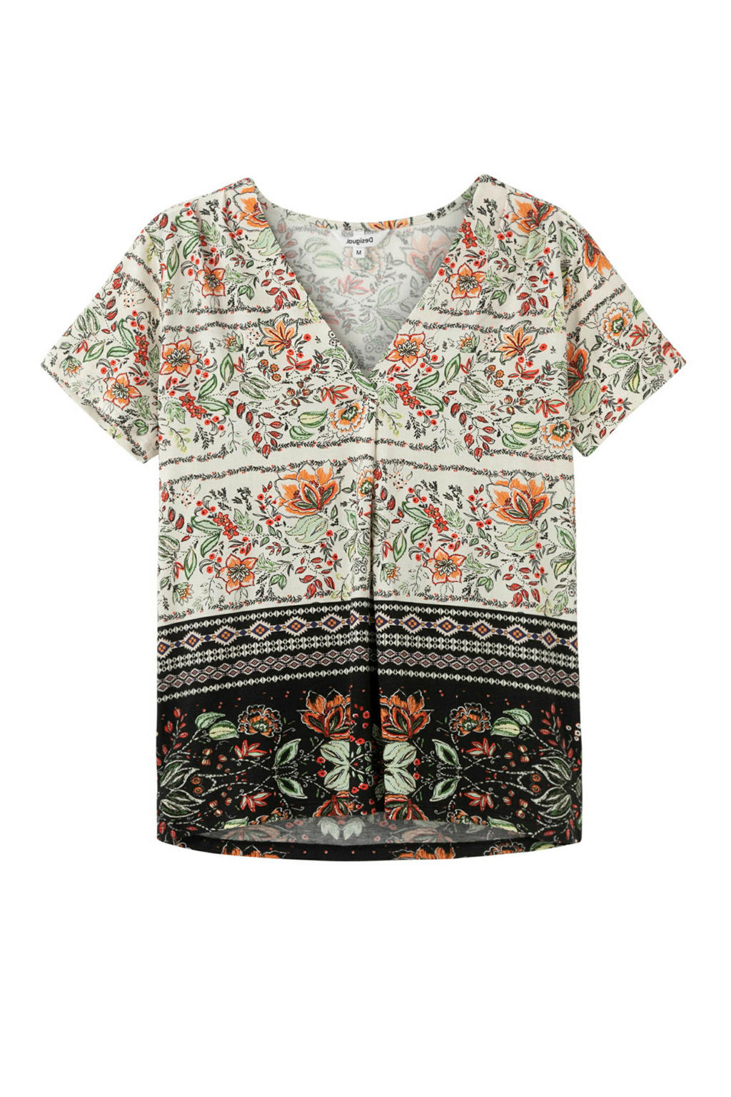 Desigual top met all over print ecru/zwart/groen | wehkamp