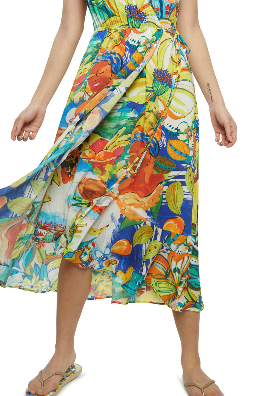 Desigual strandjurk met all over print geel/groen/blauw | wehkamp