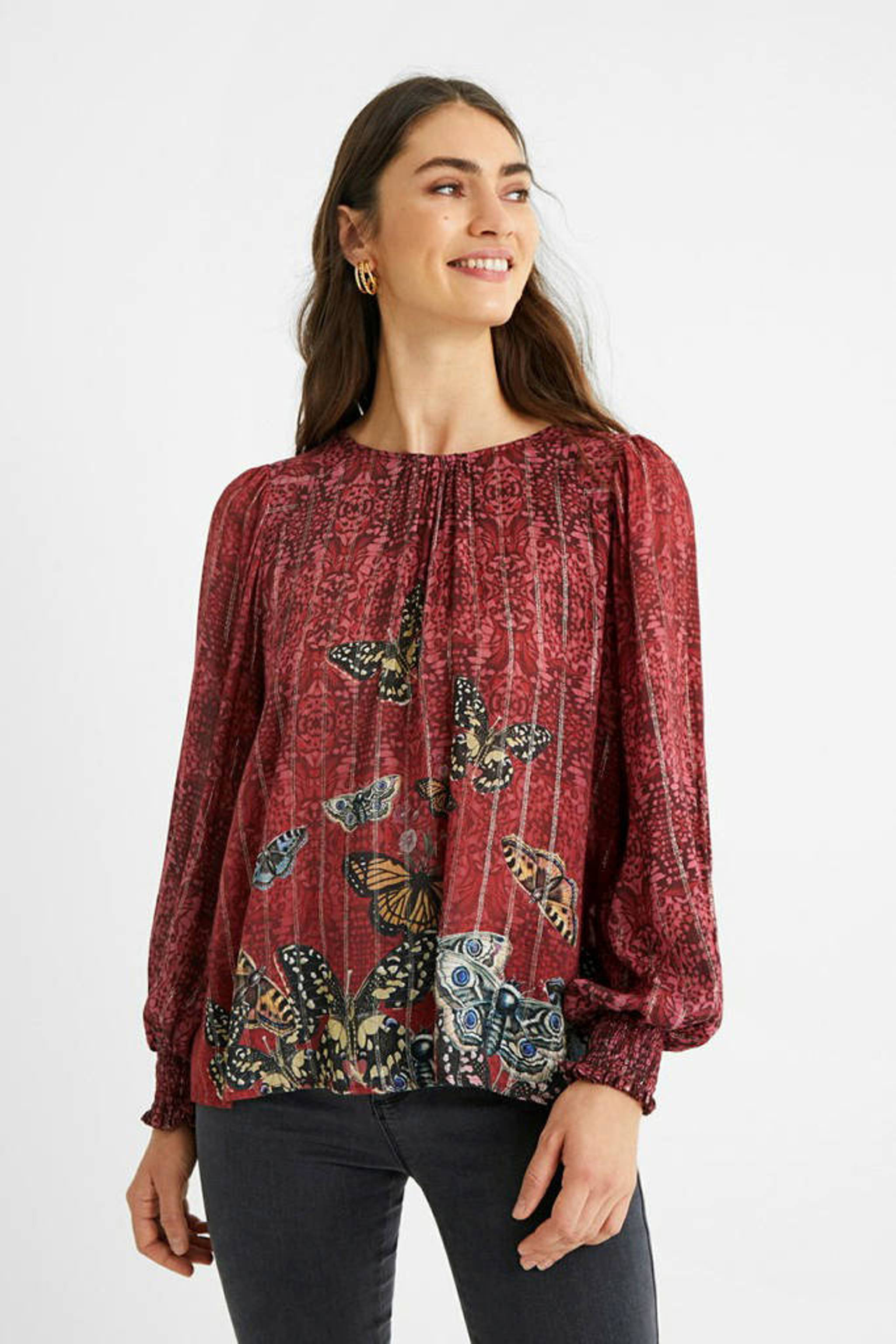 Desigual top met all over print en glitters rood | wehkamp