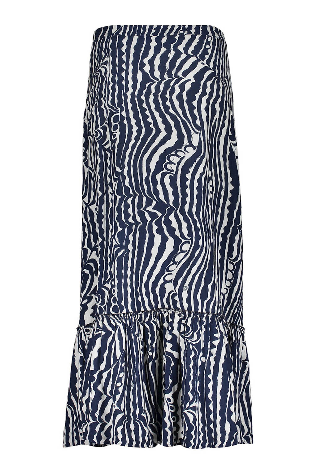 Geisha maxi rok met all over print en volant donkerblauw/ecru | wehkamp