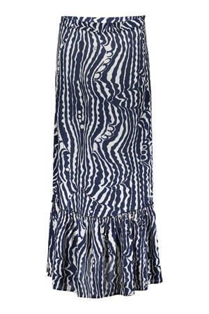 Geisha maxi rok met all over print en volant donkerblauw/ecru | wehkamp