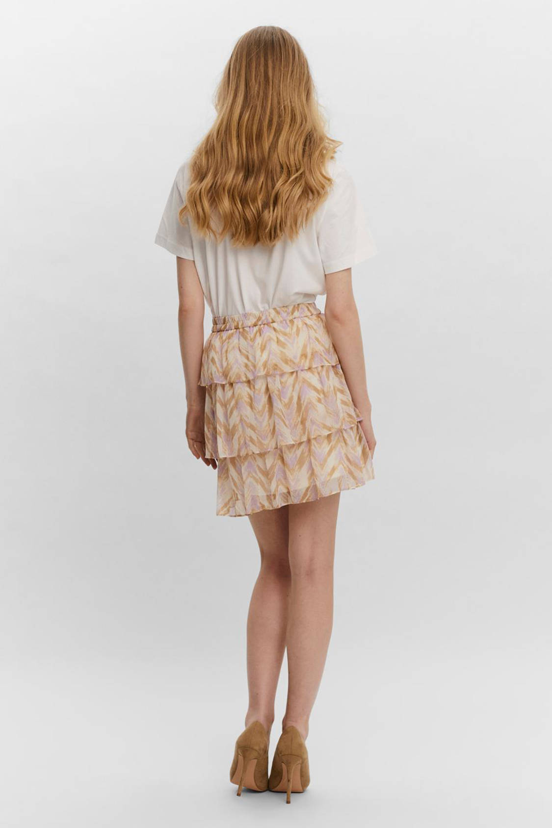 VERO MODA rok VMKATHRINE van gerecycled polyester beige/roze | wehkamp