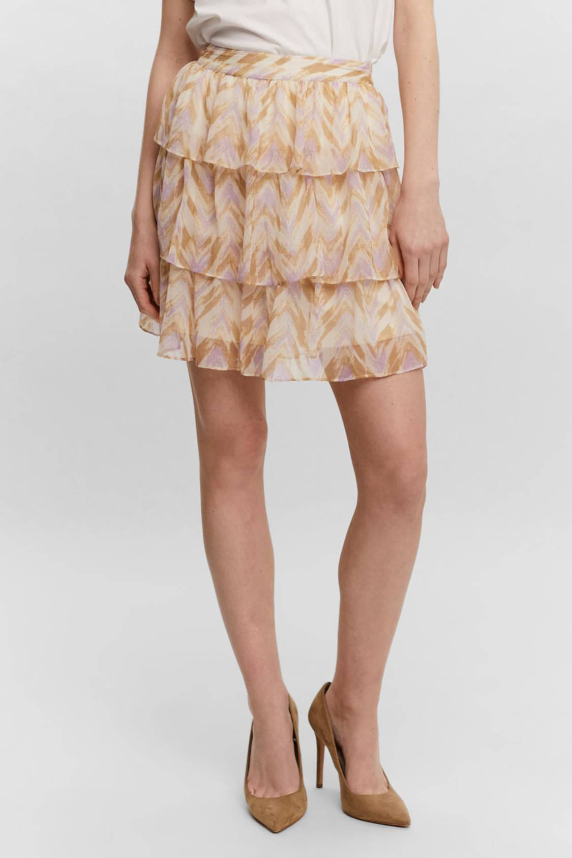 VERO MODA rok VMKATHRINE van gerecycled polyester beige/roze | wehkamp