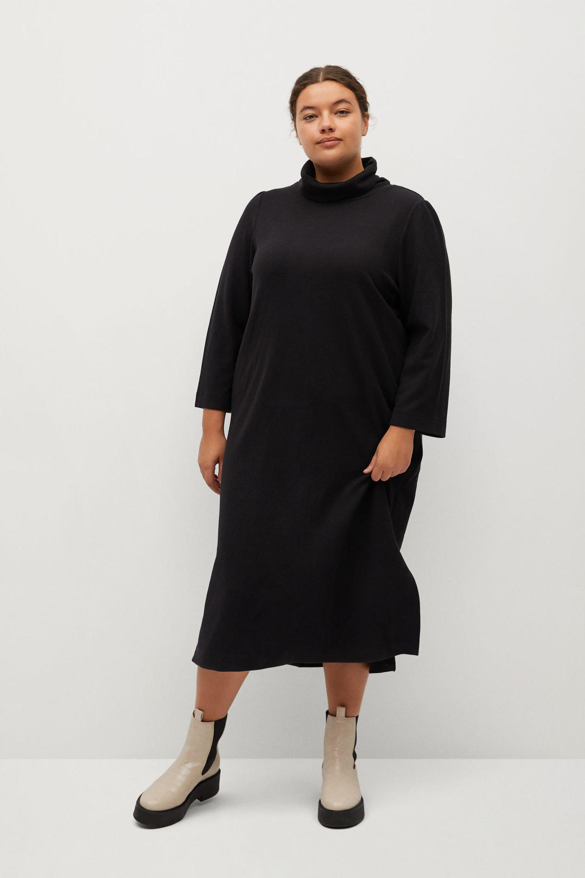 Mango Plus Size fijngebreide jurk zwart | wehkamp