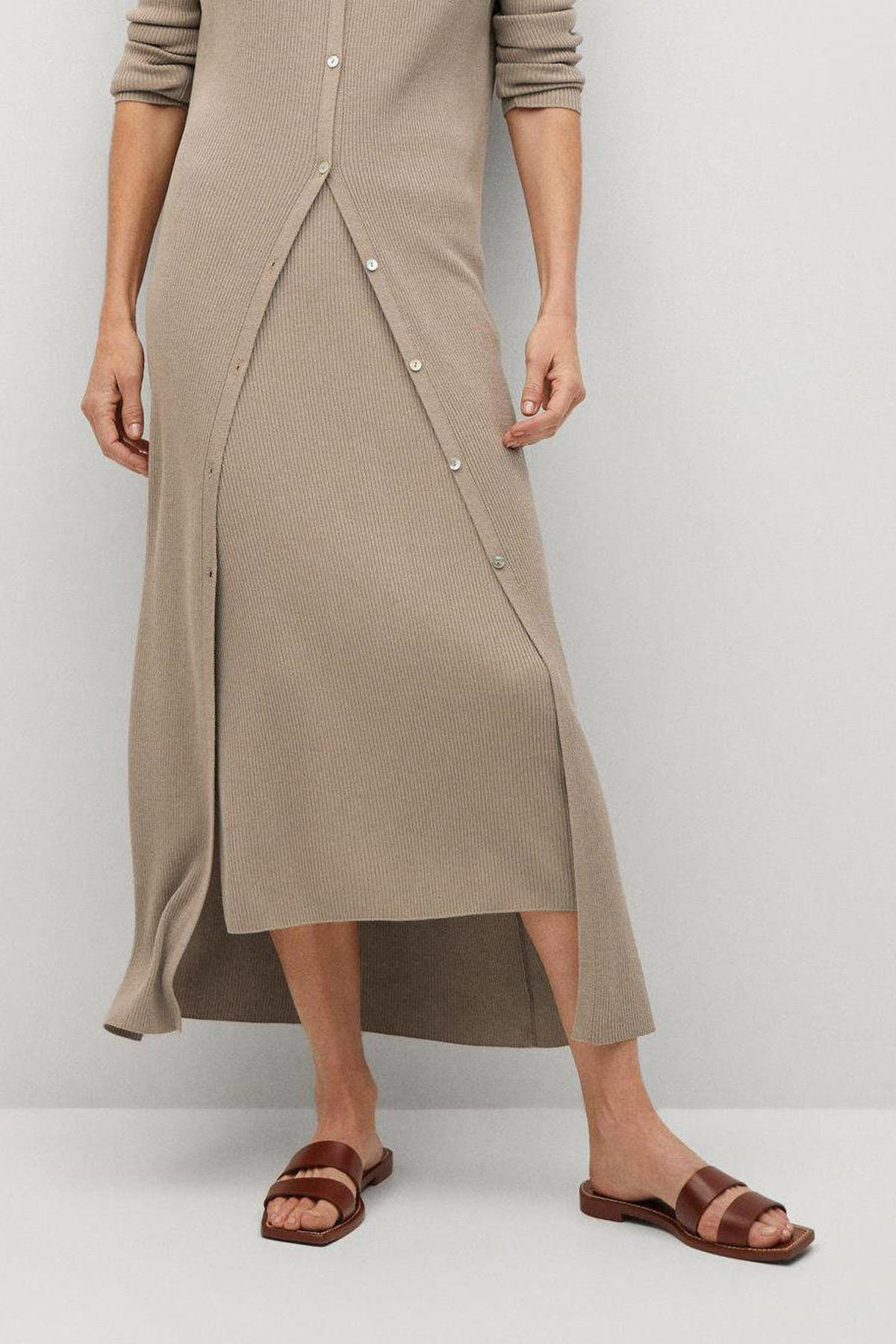 Mango ribgebreide rok beige | wehkamp