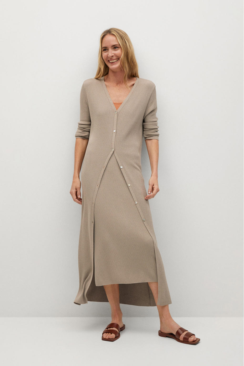 Mango ribgebreide rok beige | wehkamp